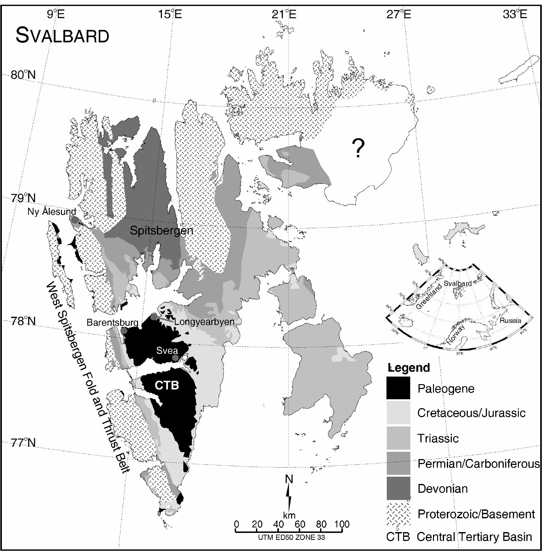 1 a simplified geological map of svalbard. the central