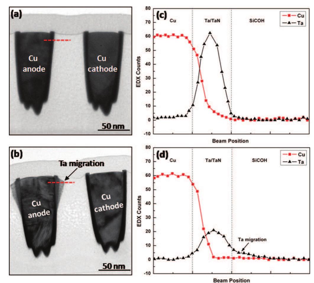 Tem cross-section images of the cu/ultra-low-k comb