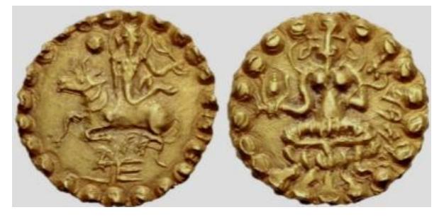 Gold dinar of sasanka, king of bengal, samatata issue