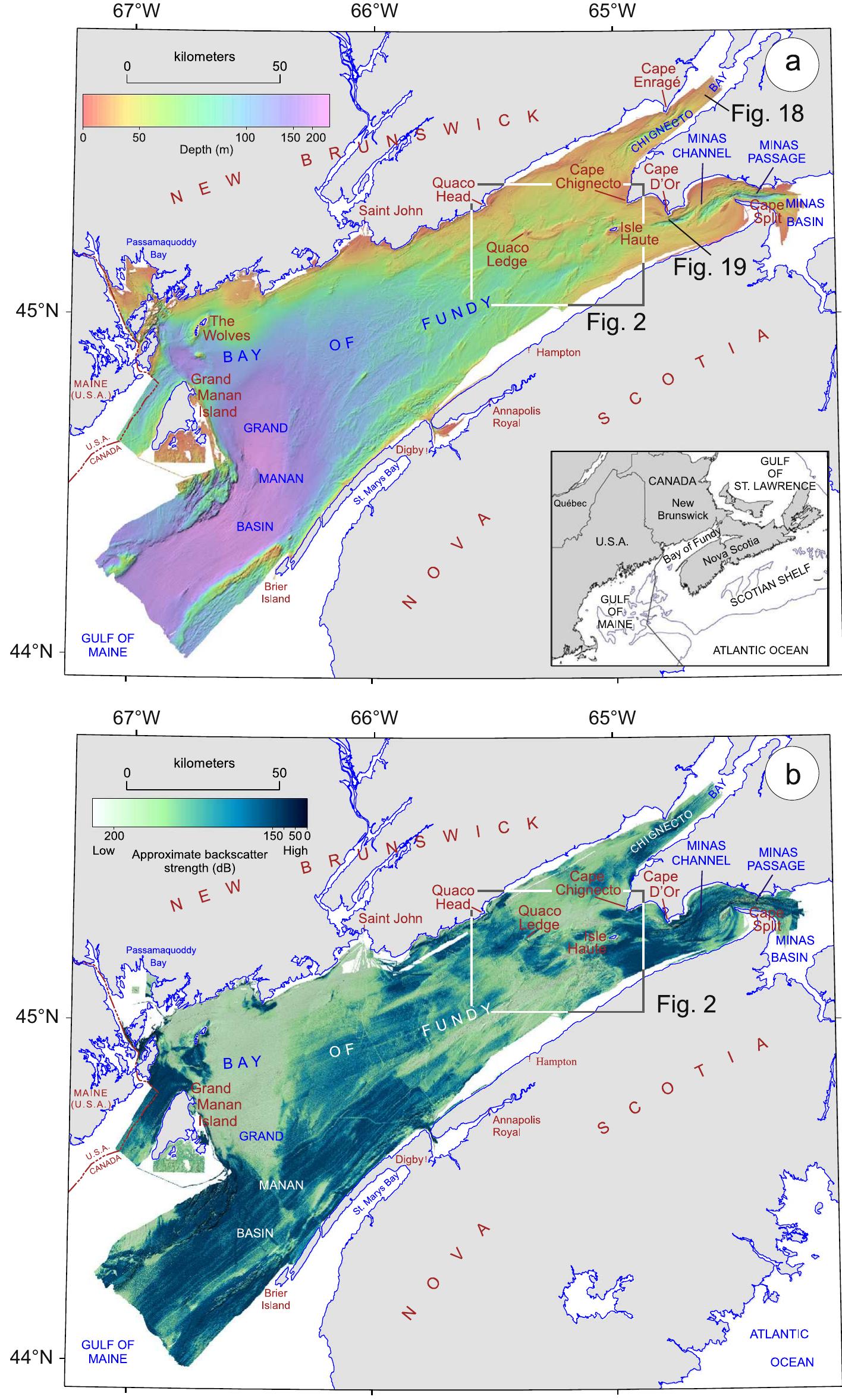 Small scale map of the bay of fundy on the atlantic coast of