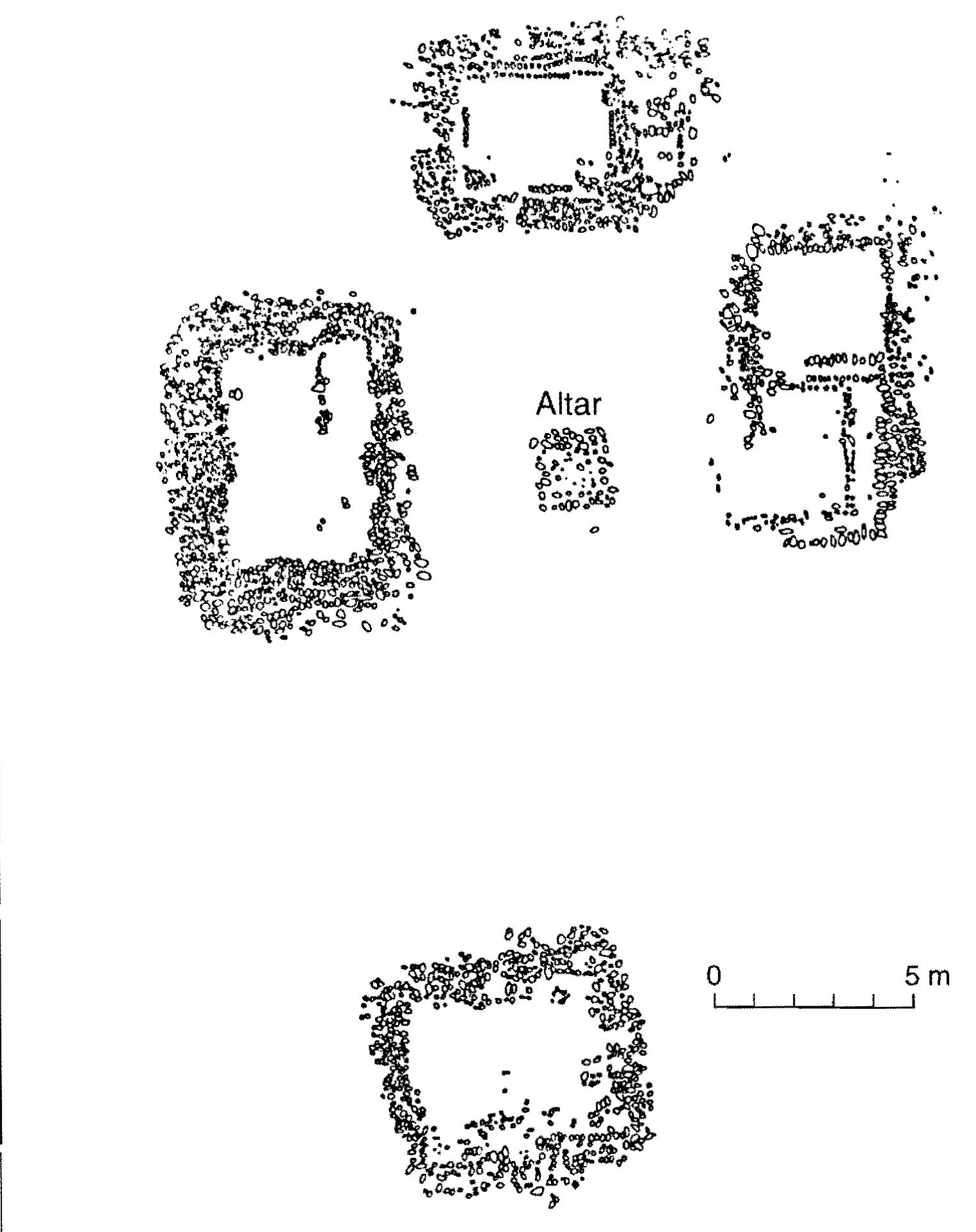 7. four platforms surround a patio with a central altar at
