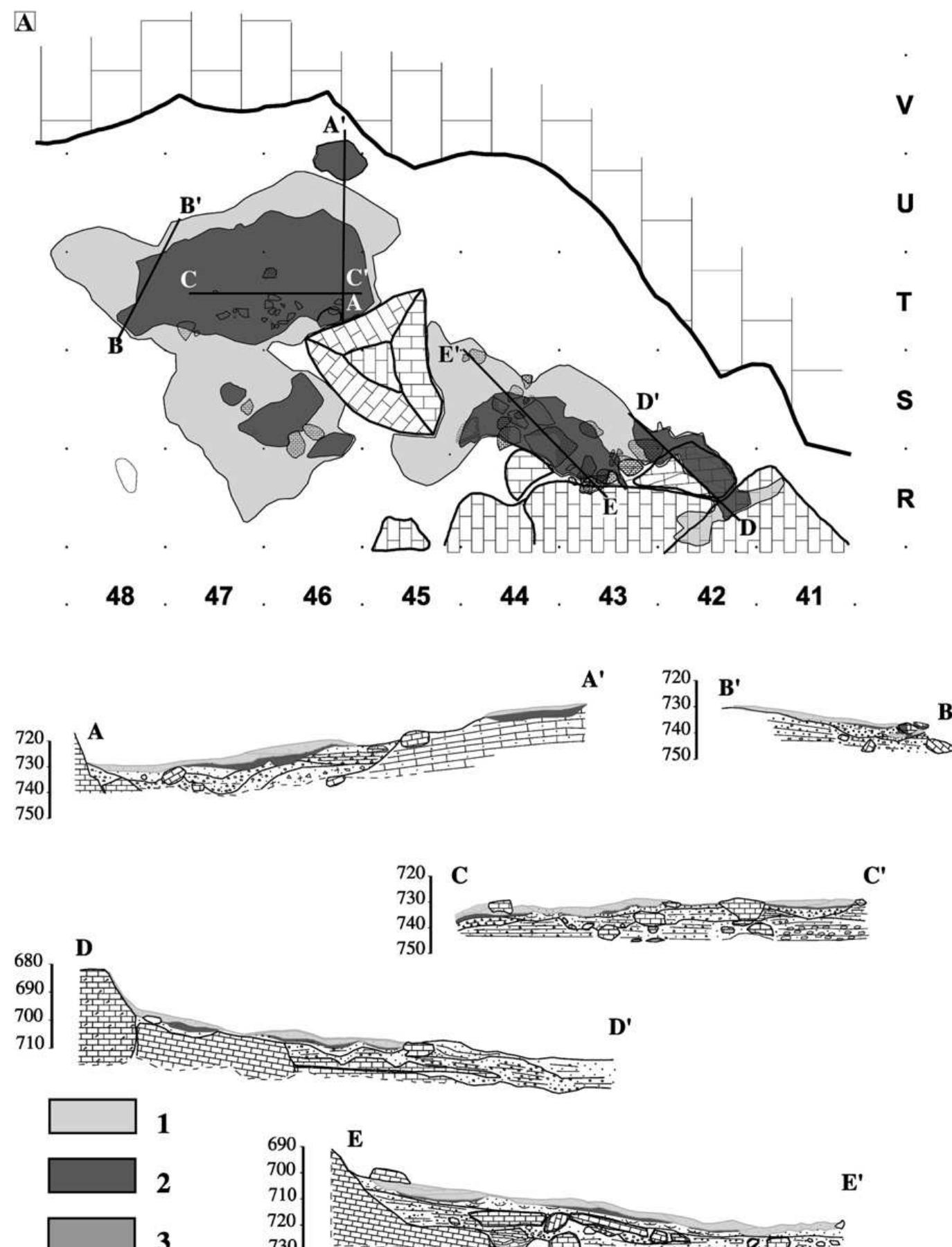 Maps and stratigraphy of flat combustion structures xi and