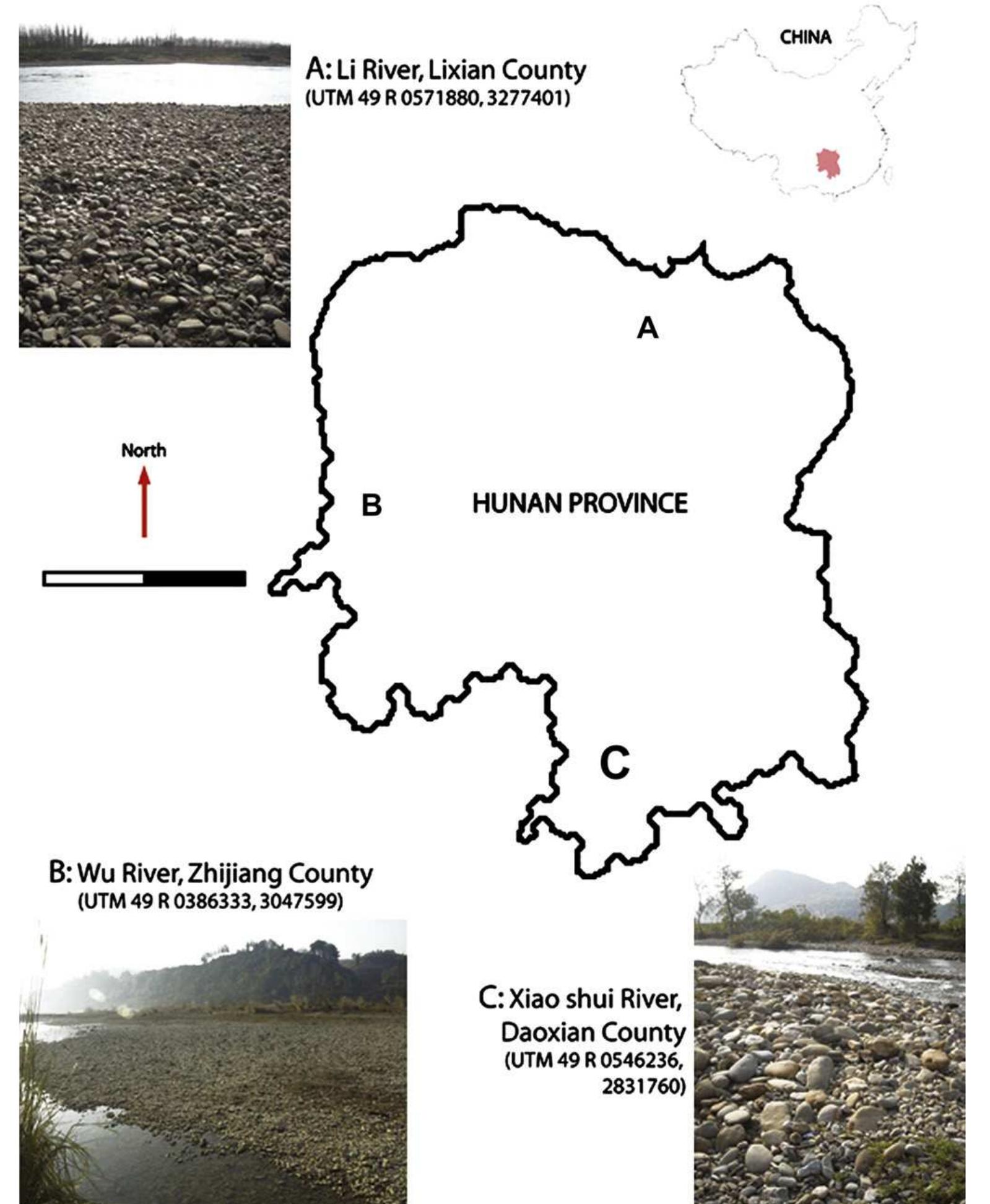 A map of hunan province, with the plotted locations of where