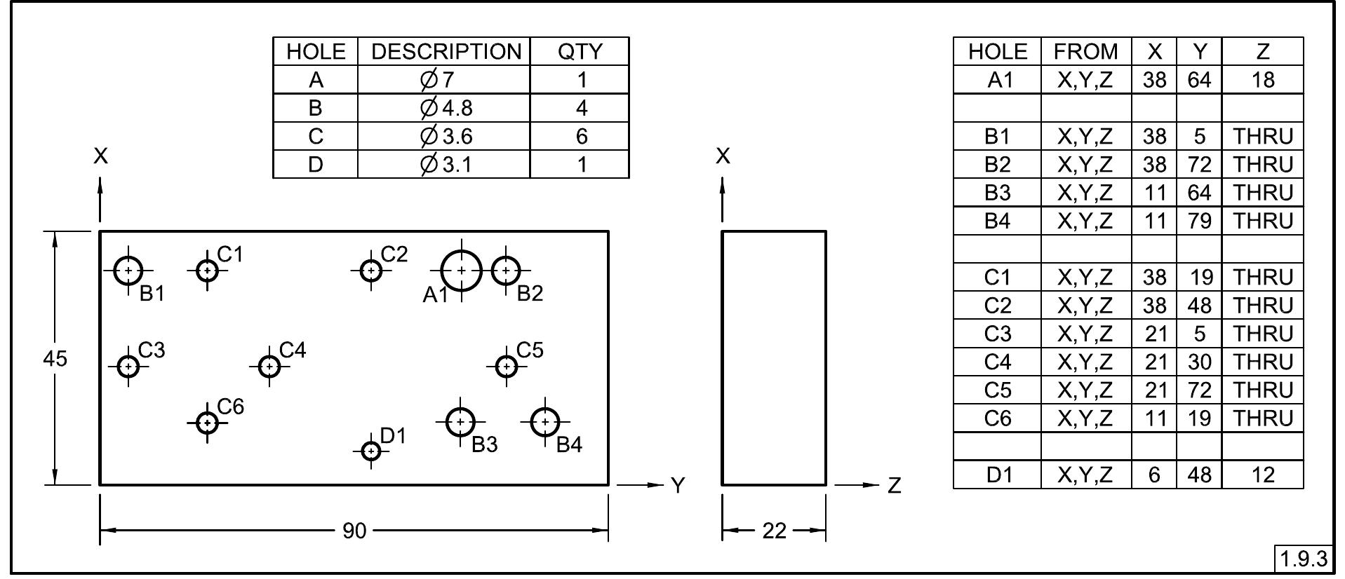 -51 rectangular coordinate dimensioning in tabular form