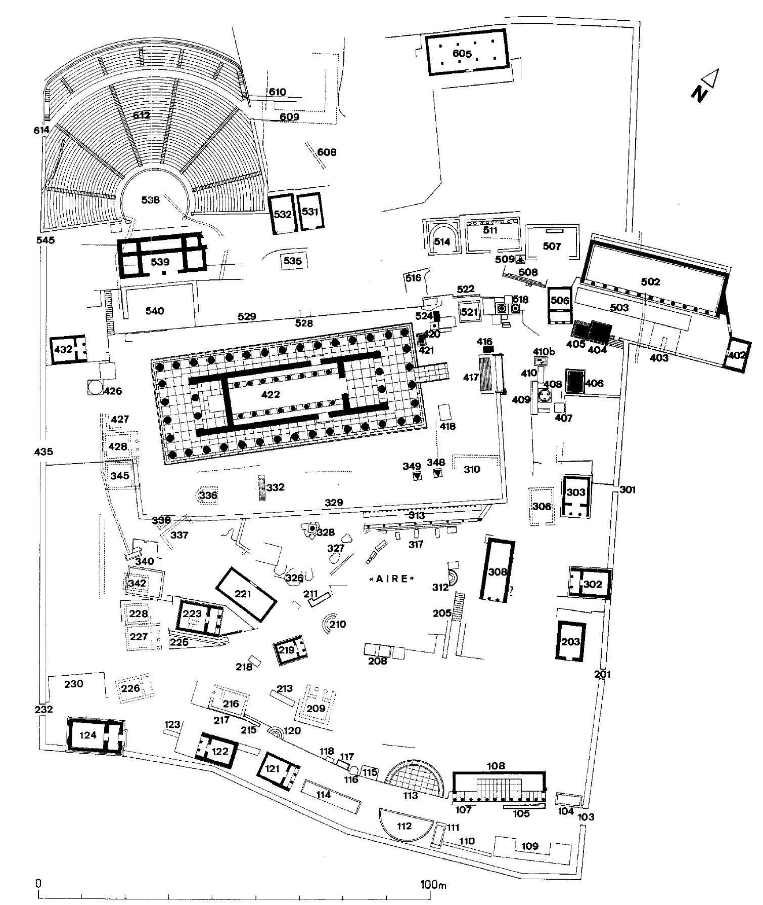 Plan of the sanctuary of apollo, delphi. after bommelaer
