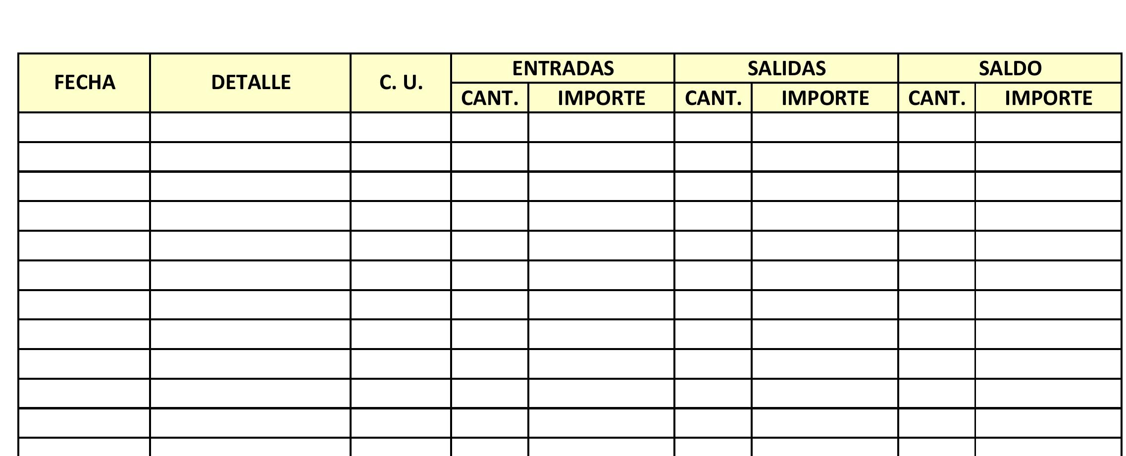 Table 1 - Formato de kardex
