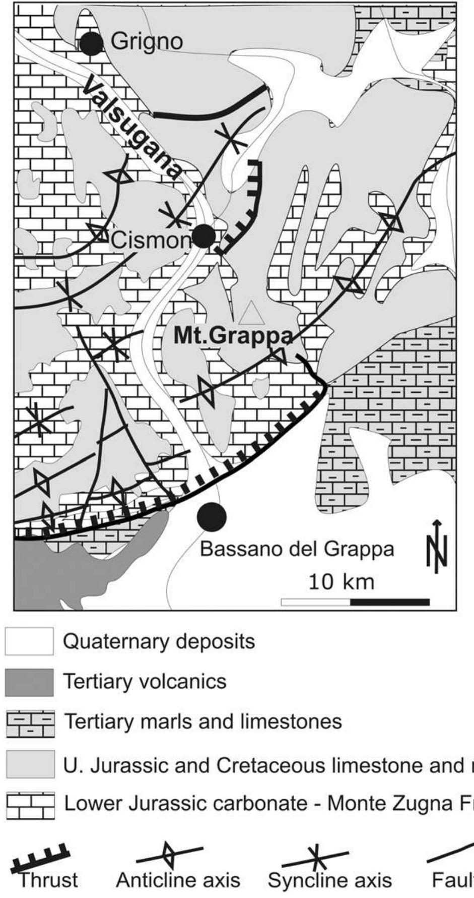 Simplified geological map showing the sampling localities: