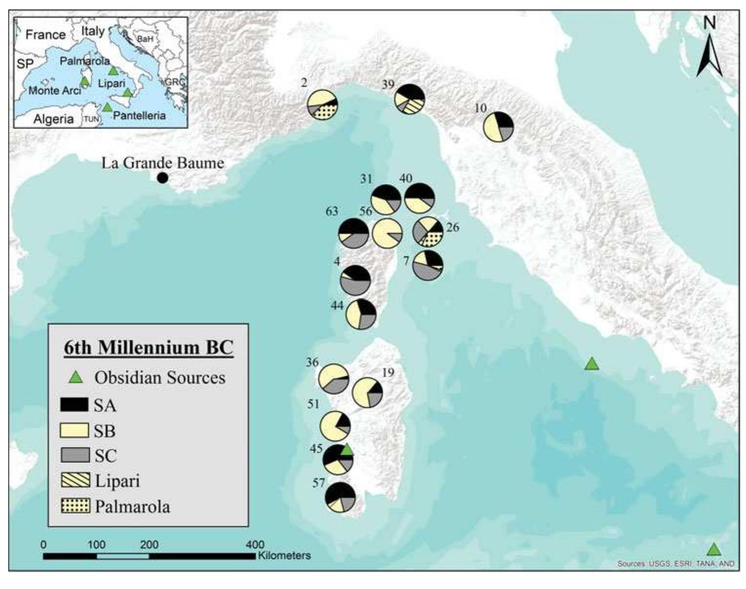 Sixth millennium bc obsidian frequencies. pie charts