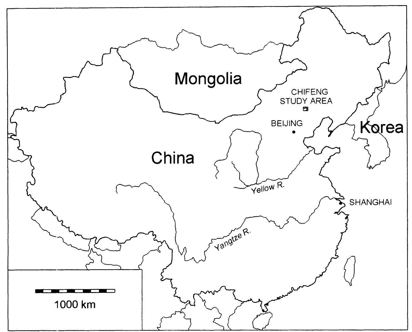Map of china showing location of chifeng.