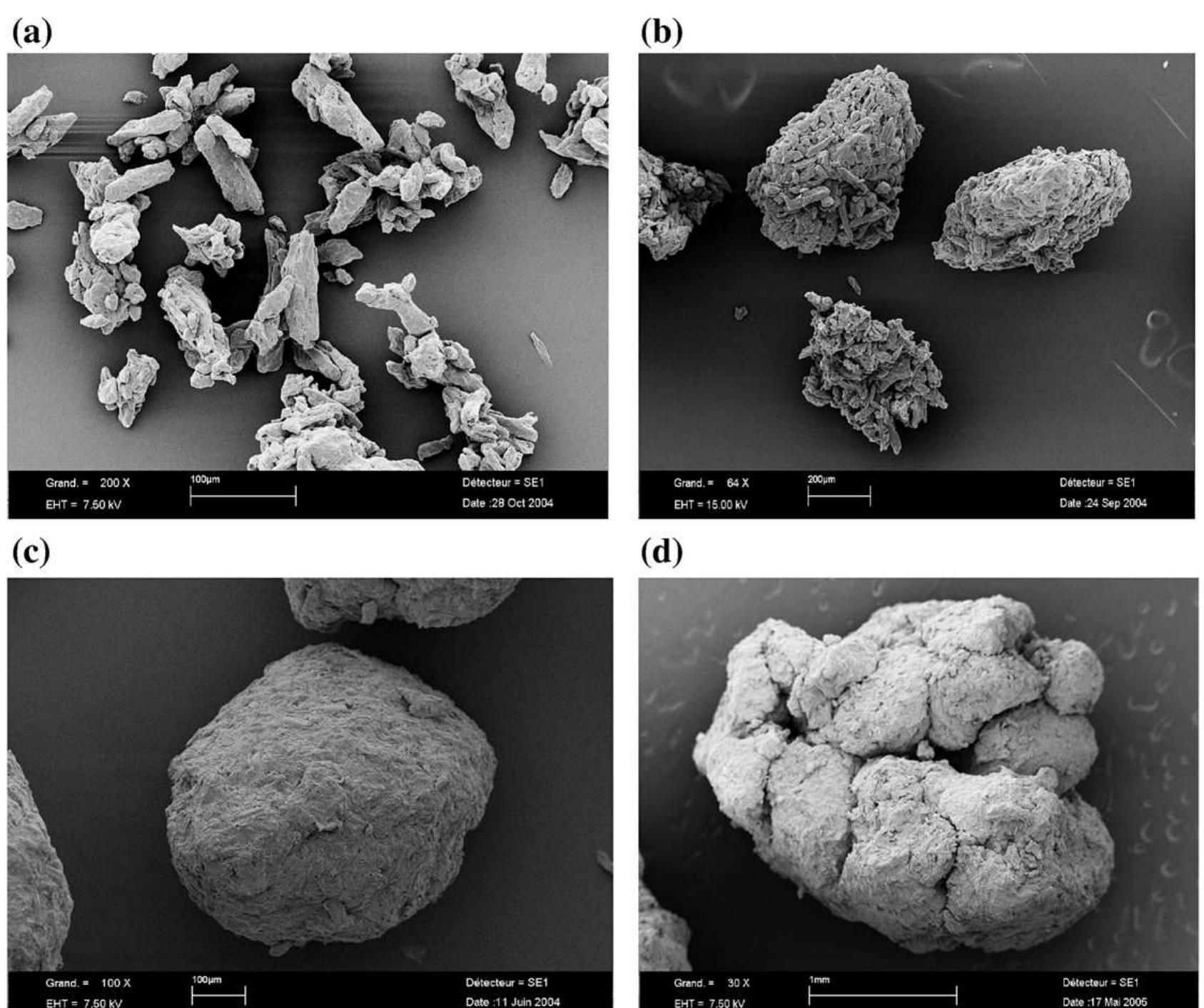 Sem images of granules obtained at different liquid to solid