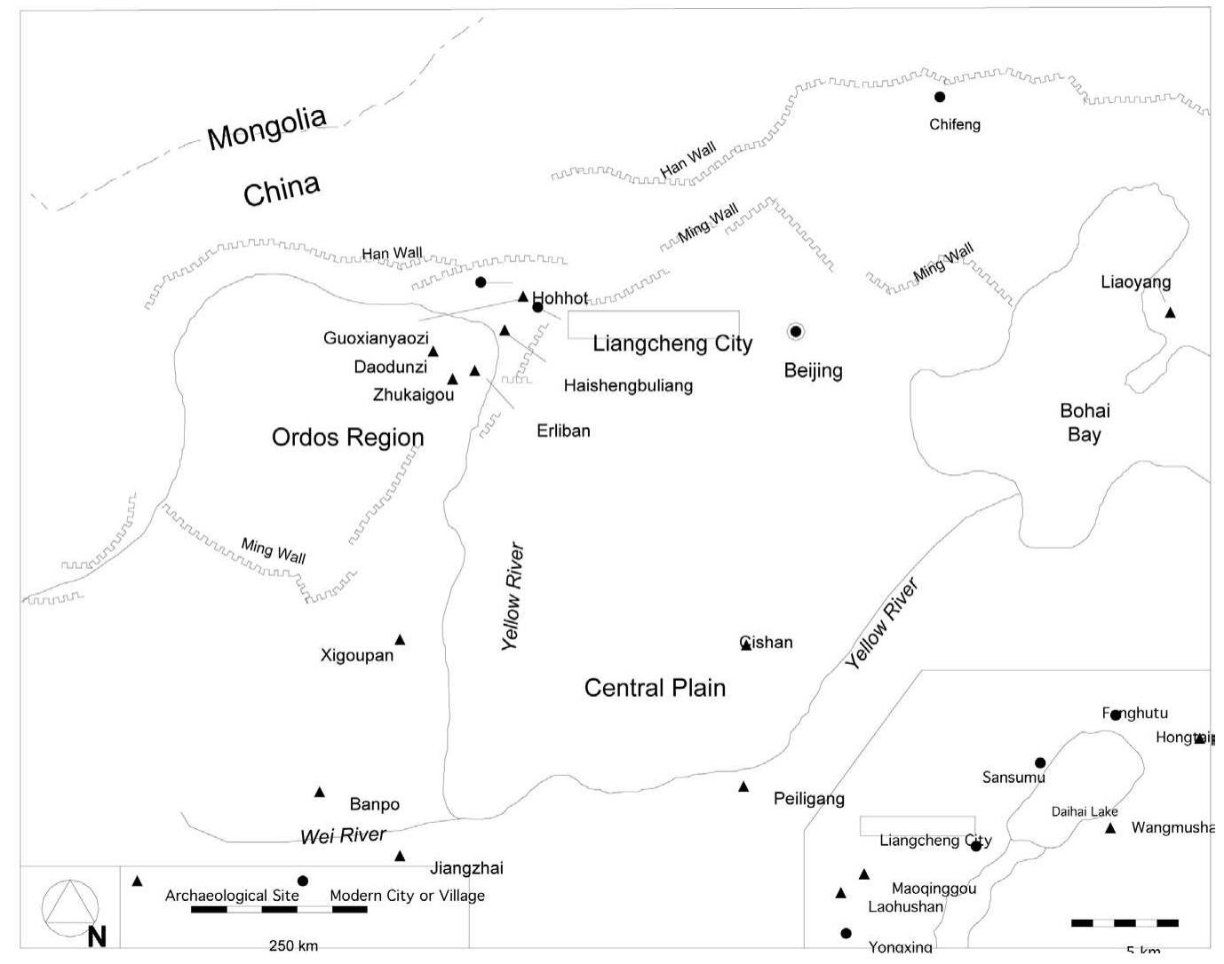 1. map of north china with an inset of the daihai lake