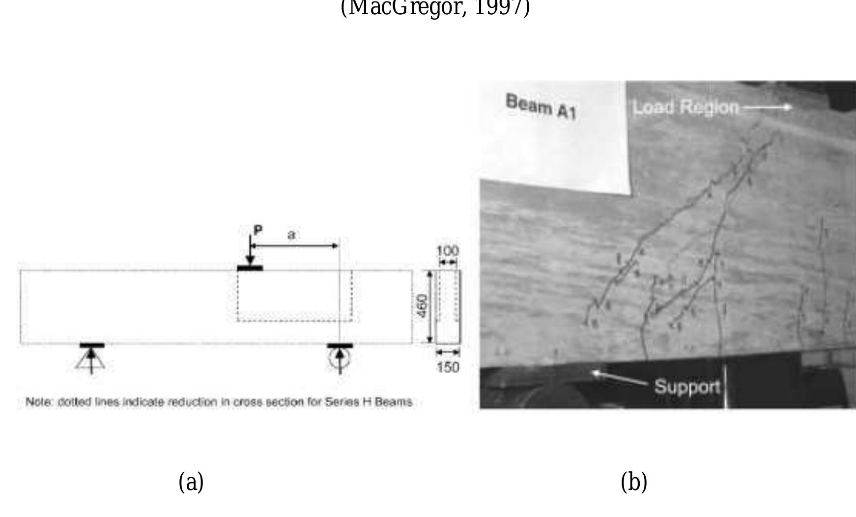 9 (a) experiment speciment (b) failure of deep beam