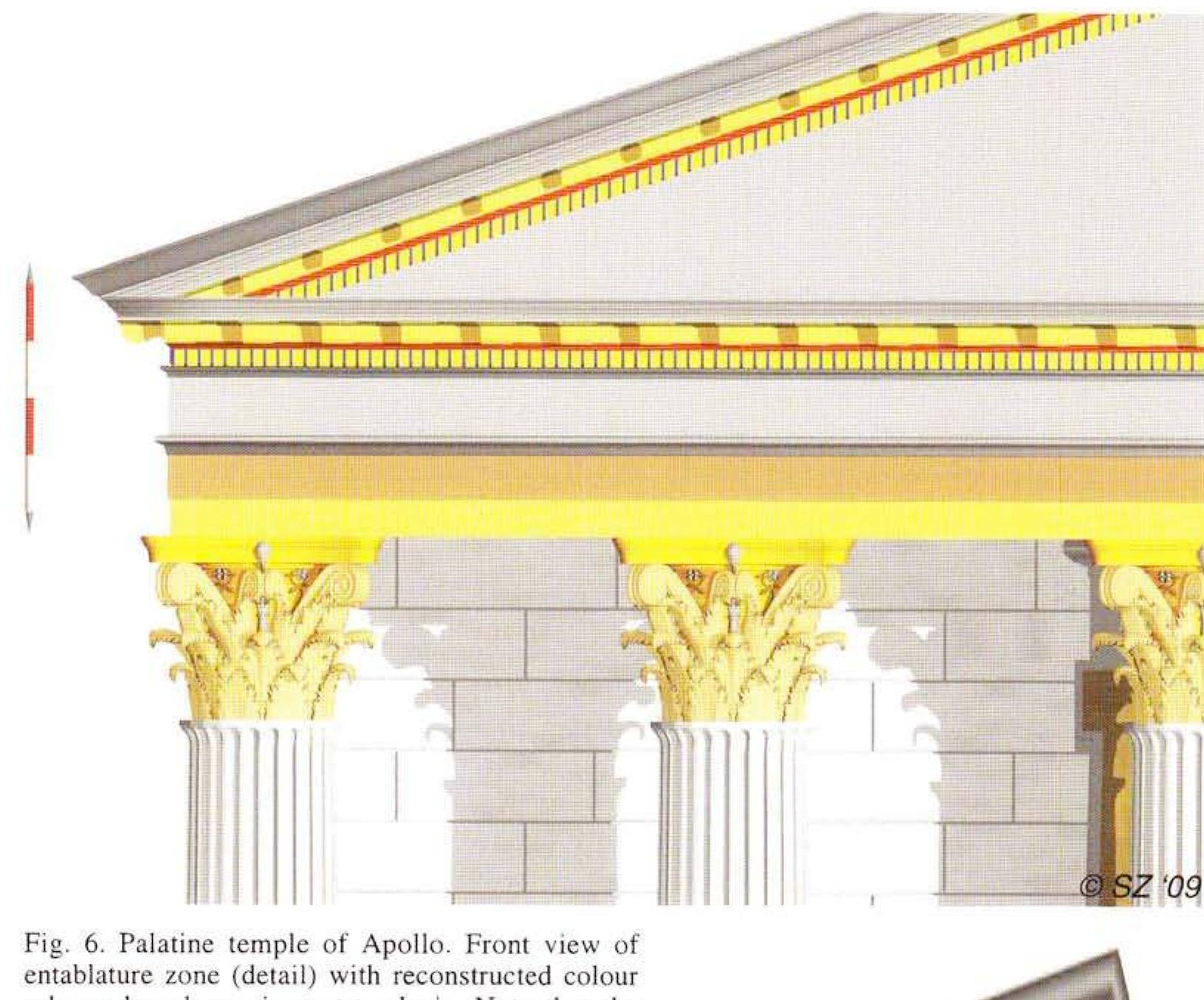Palatine temple of apollo. reconstructed colour scheme of
