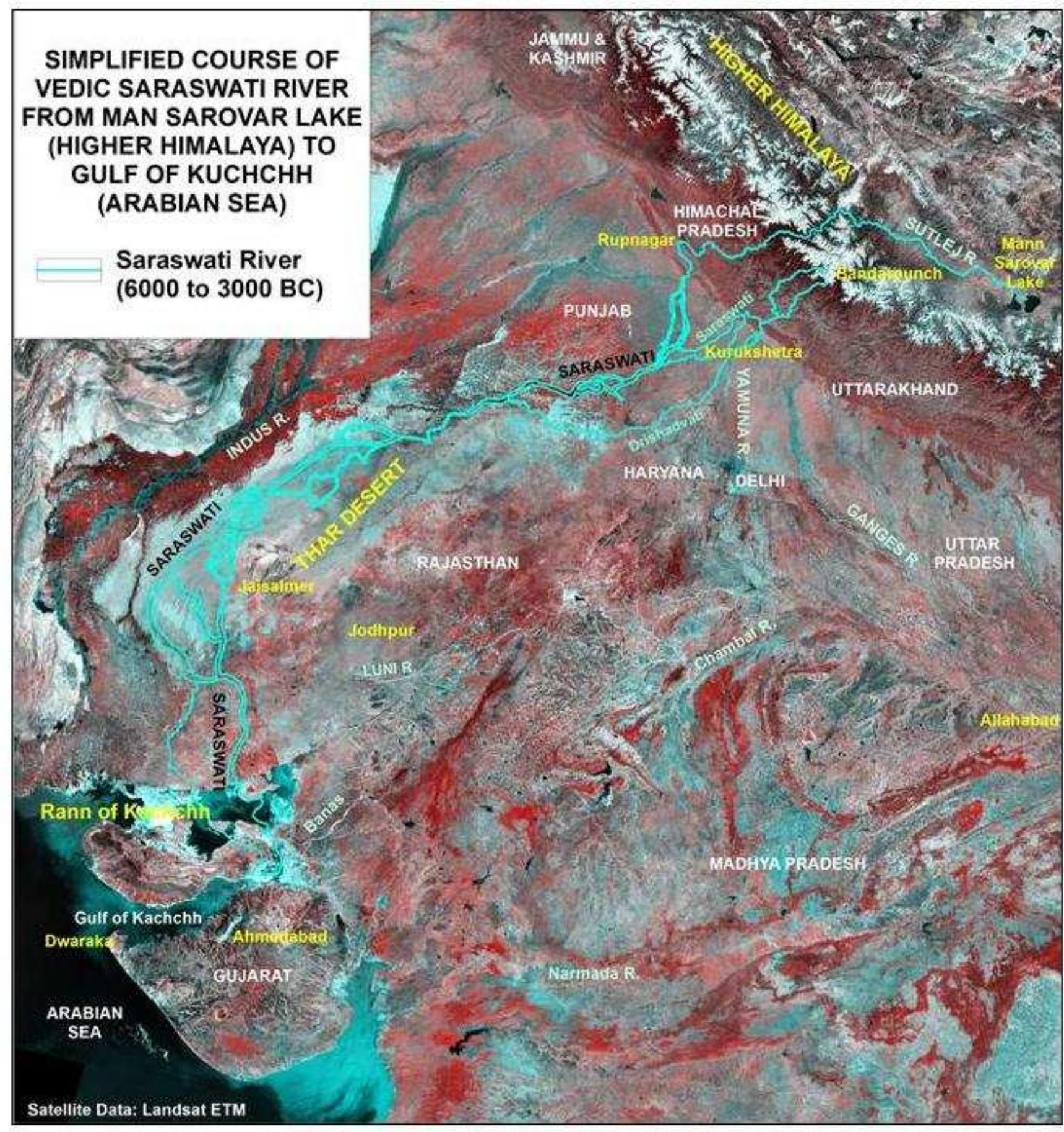 Simplified map of vedic saraswati river from mansarovar tc