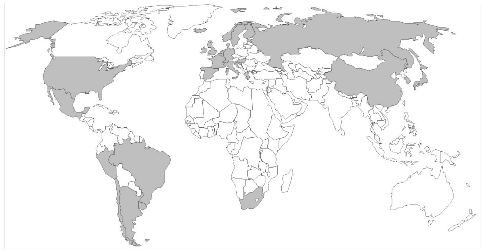 2 - map of countries used for the synchronic analysis.