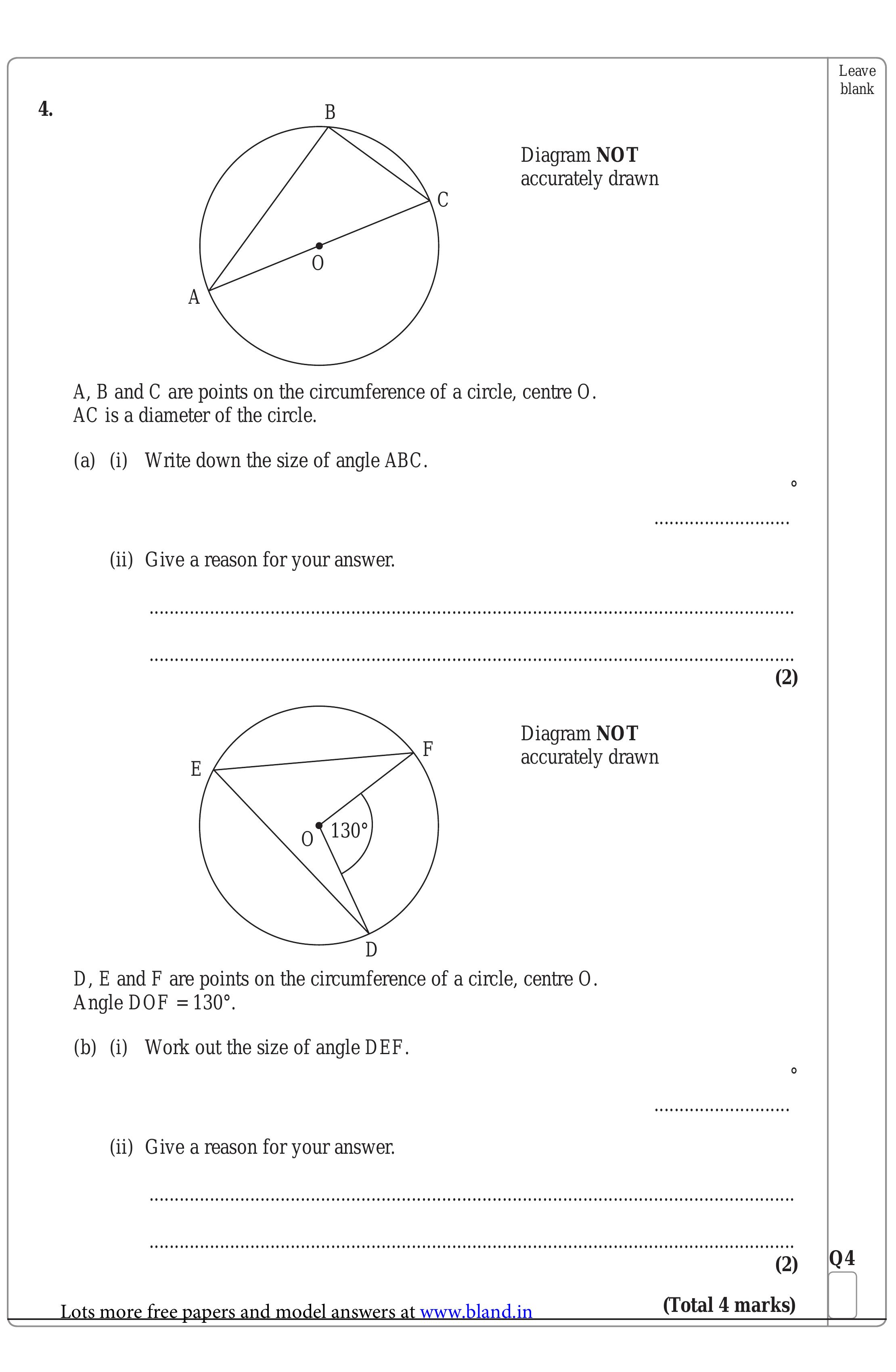 Figure 5 - Examiner's use only 1380/4H Circle Theorems Past