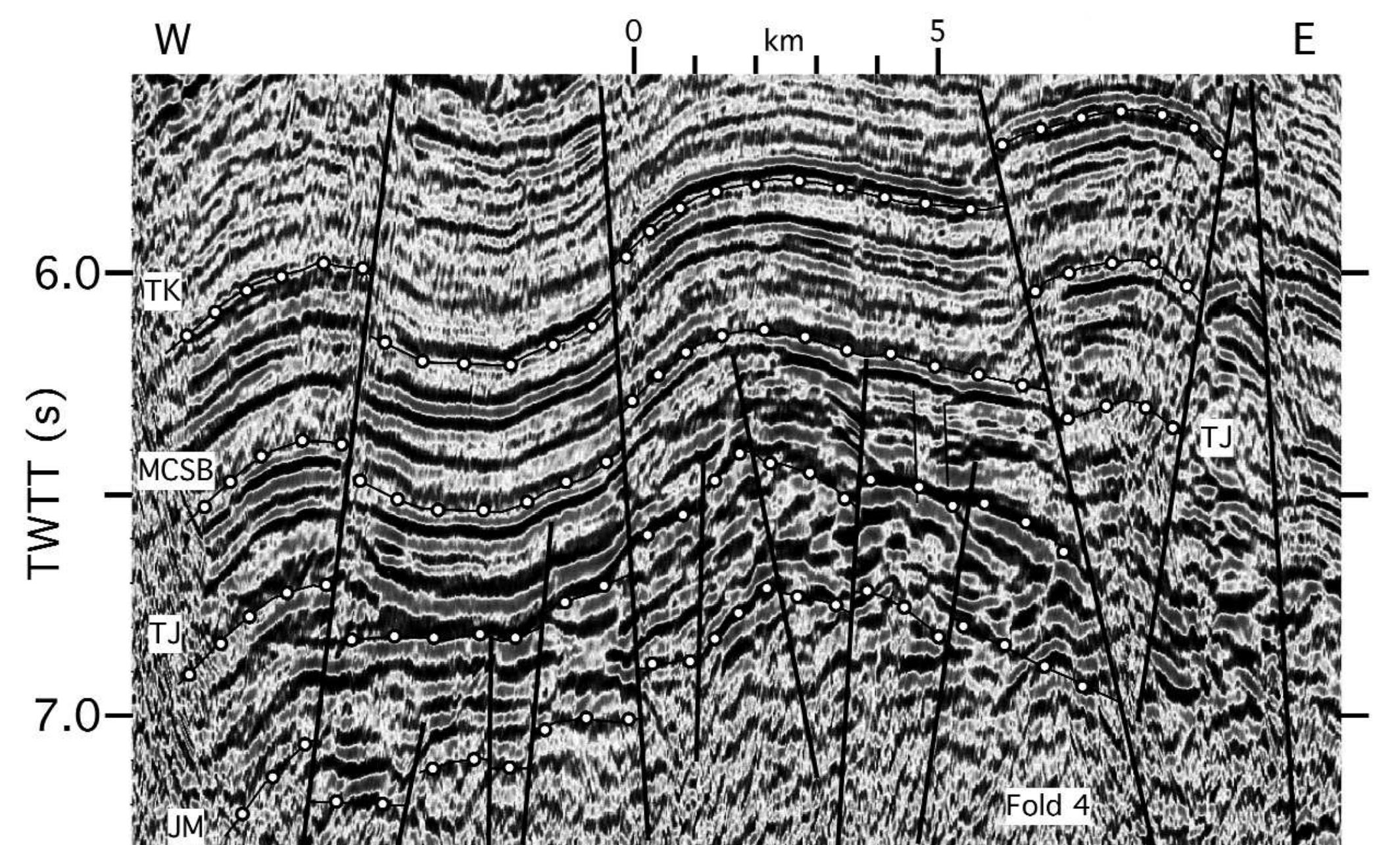 —seismic profile showing upper jurassic-cretaceous strata in
