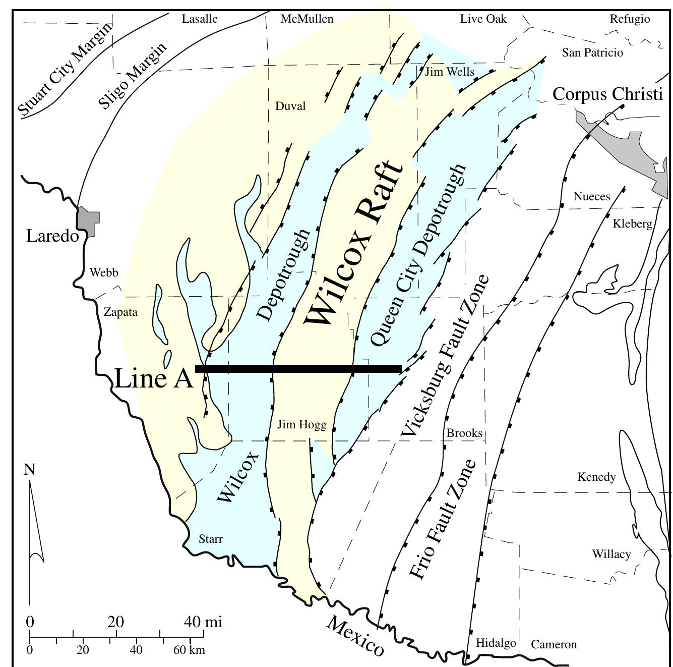 A reprocessed seismic profile labeled line a (location in