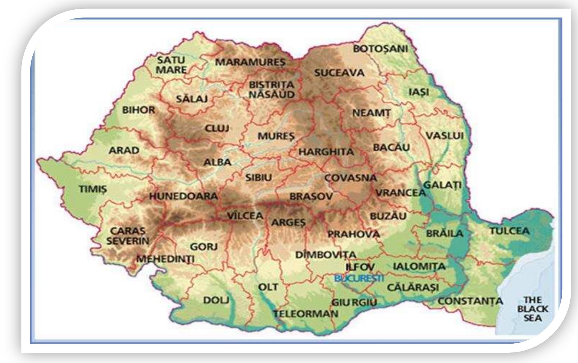 Map of romania, with bihor-arad-timis counties in the west