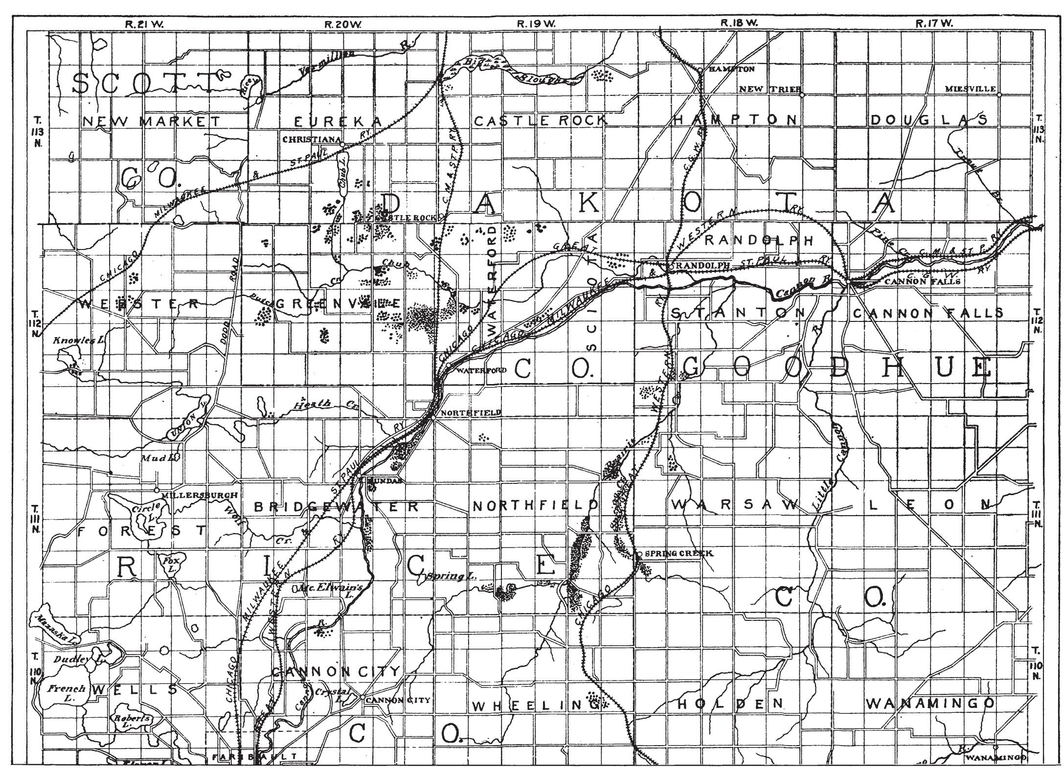 Map of the schmidt mound field in dakota, rice, and goodhue
