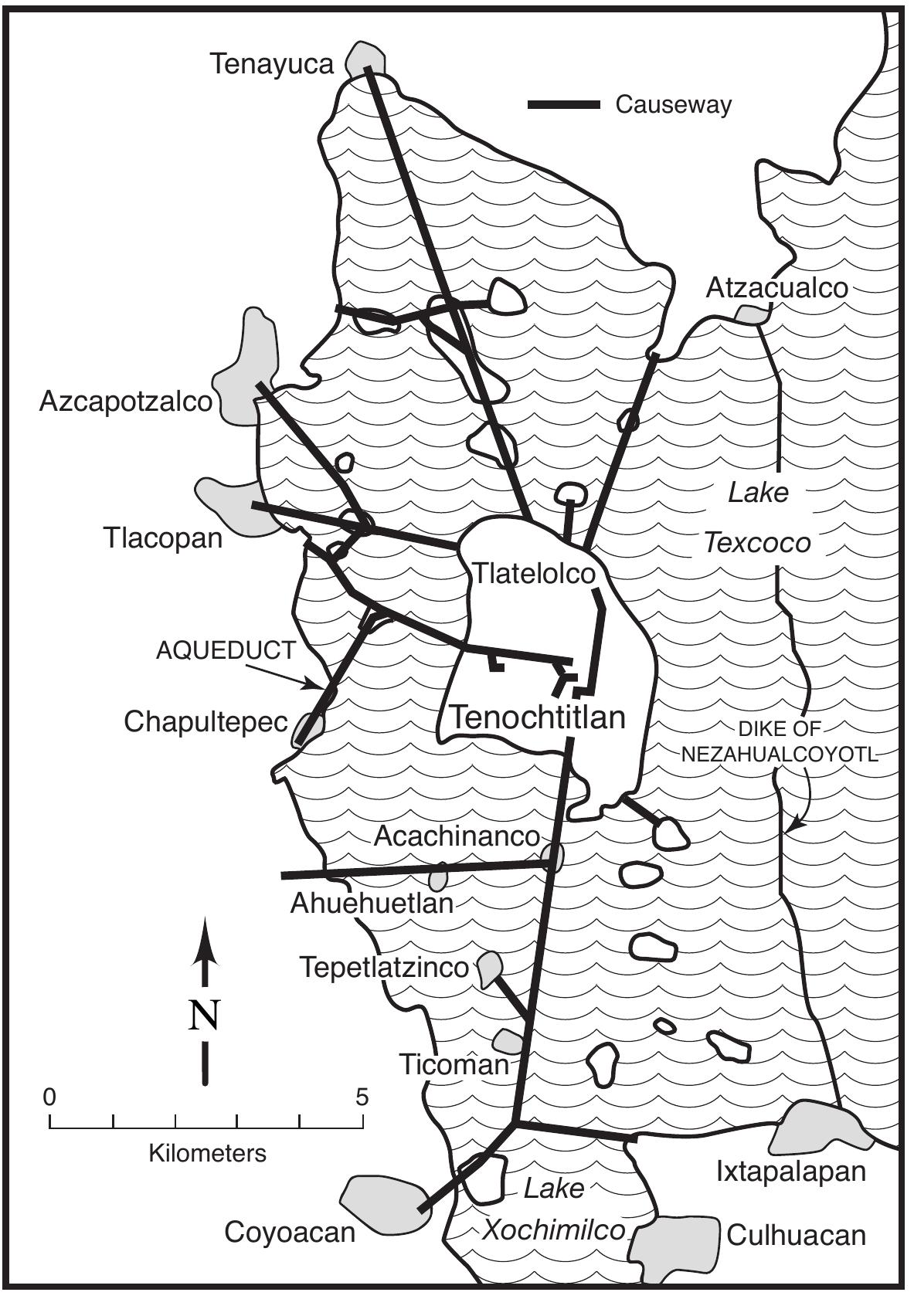 12. map showing an aztec aqueduct and dike and some of the