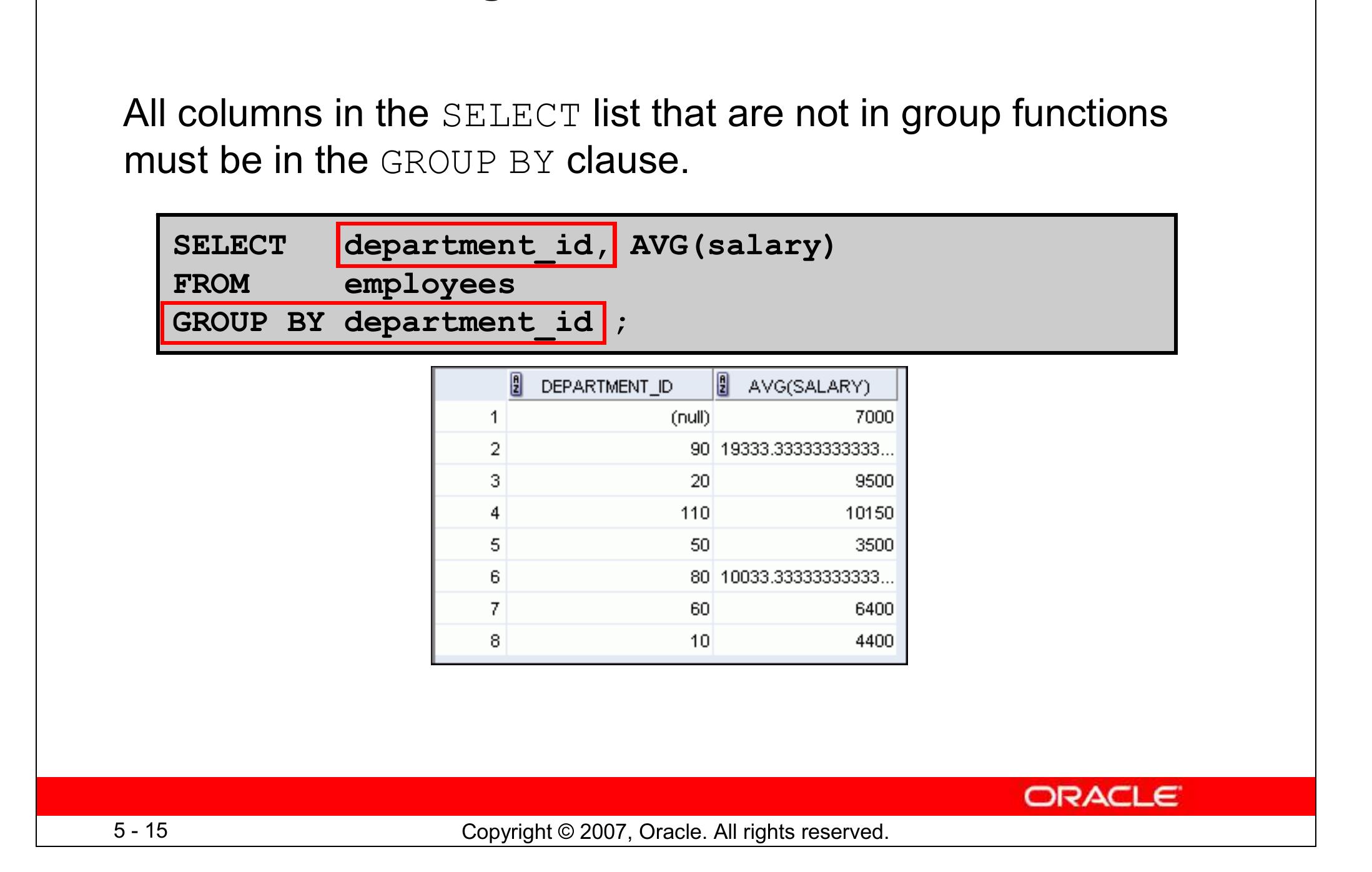 Using the group by clause using the group by clause