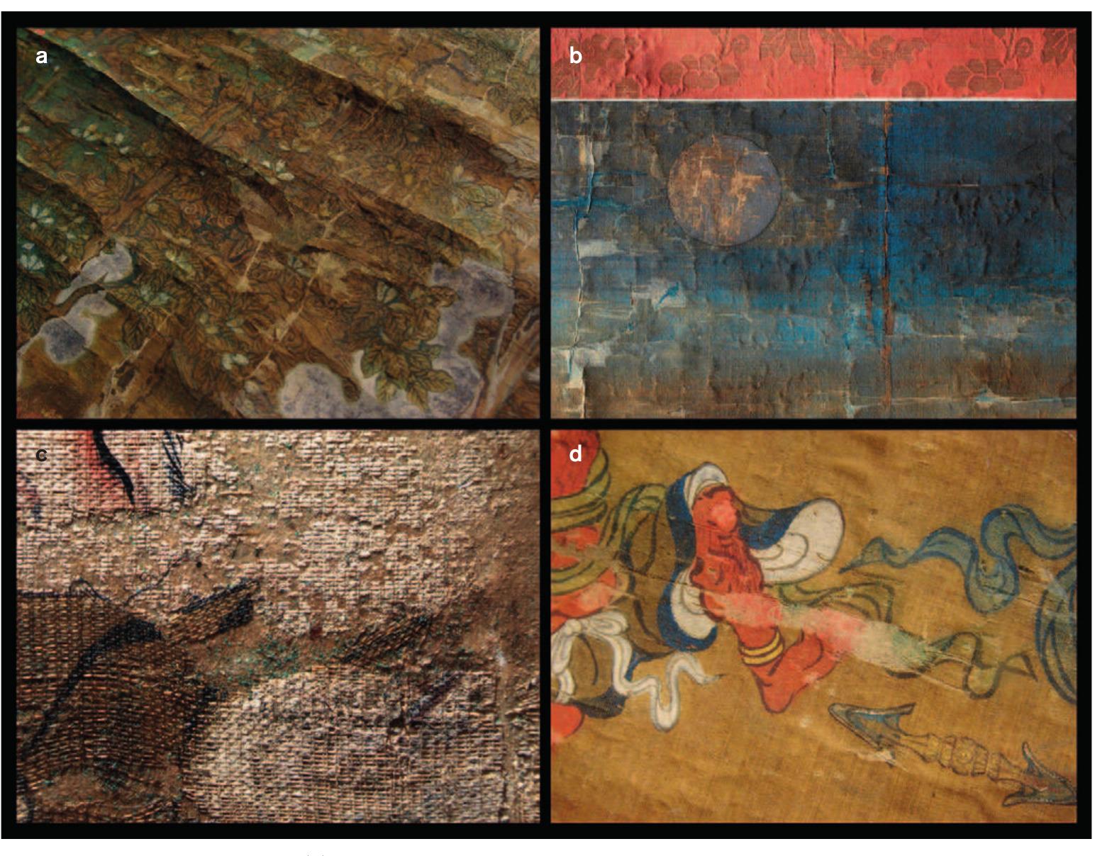 Details of damage: (a) creases, delamination of the silk