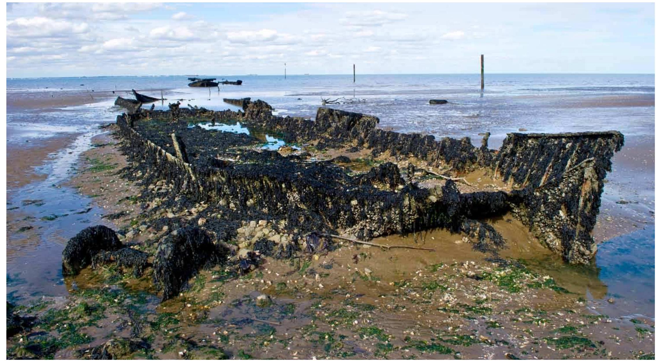 Modern metal hulk, minster beach, isle of sheppey, kent.