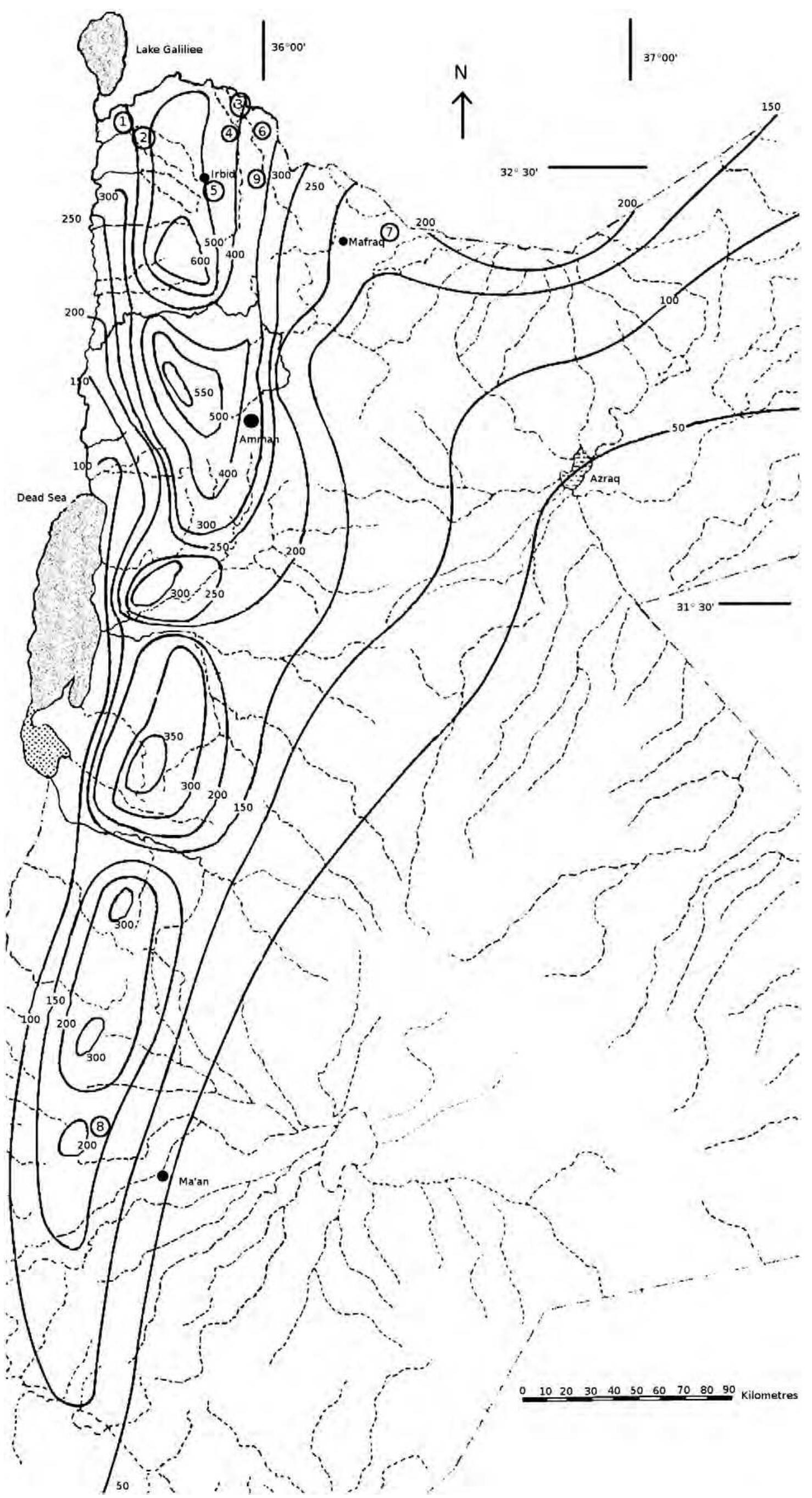 Map showing the average annual precipitation in mm, main
