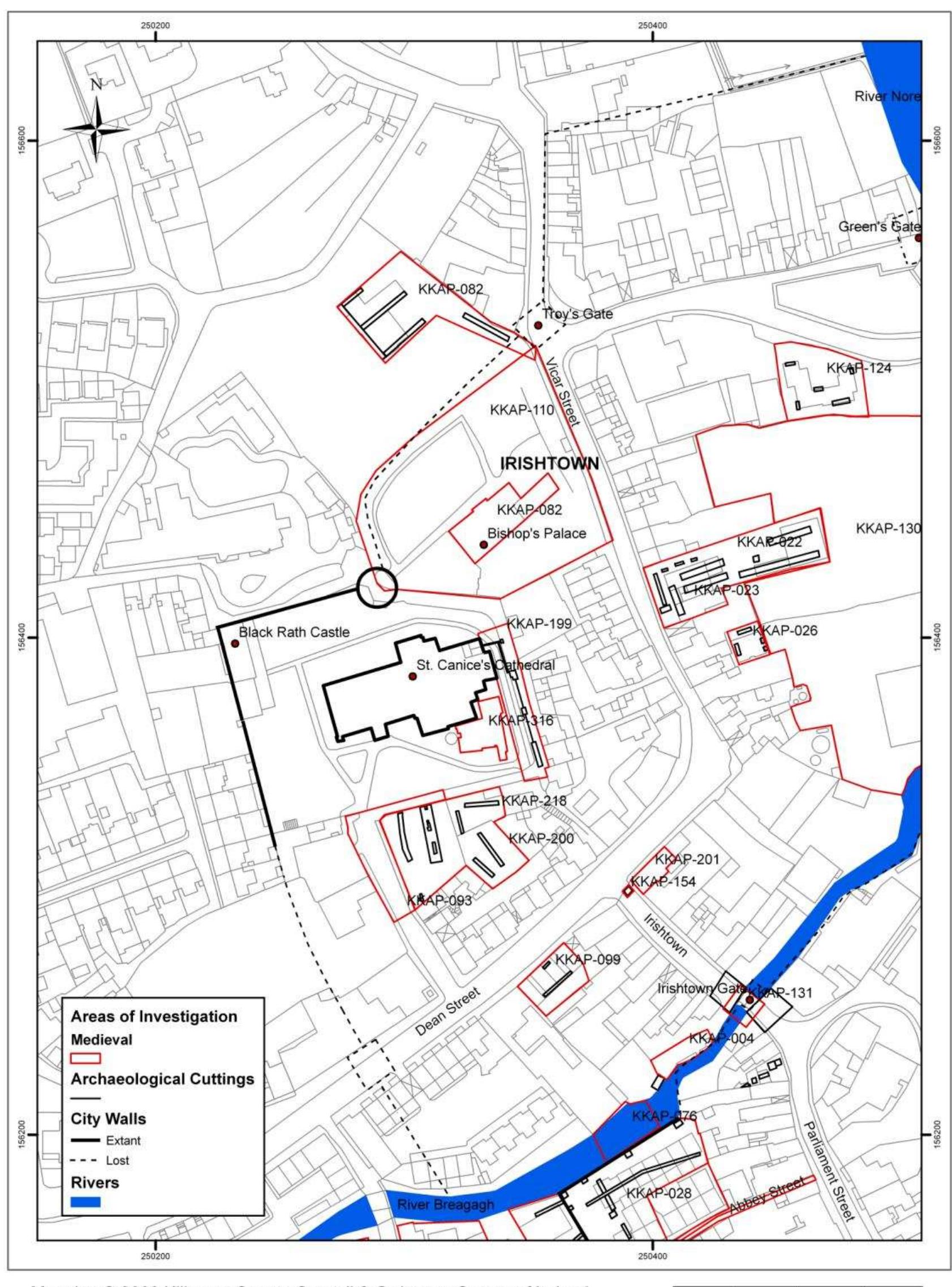 Detailed map of grade 1-3 archaeological investigation sites