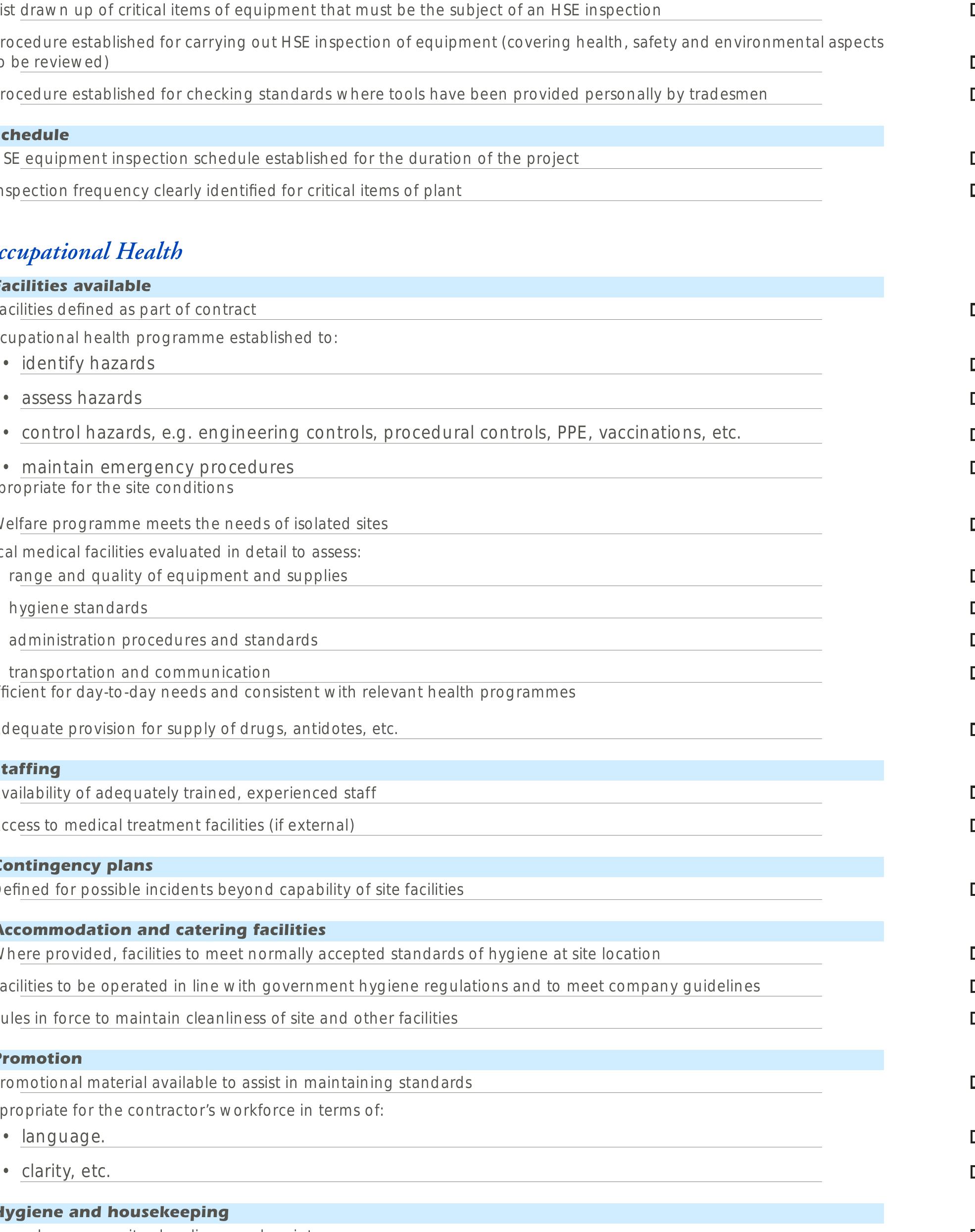 Table 17 - HSE management - guidelines for working together