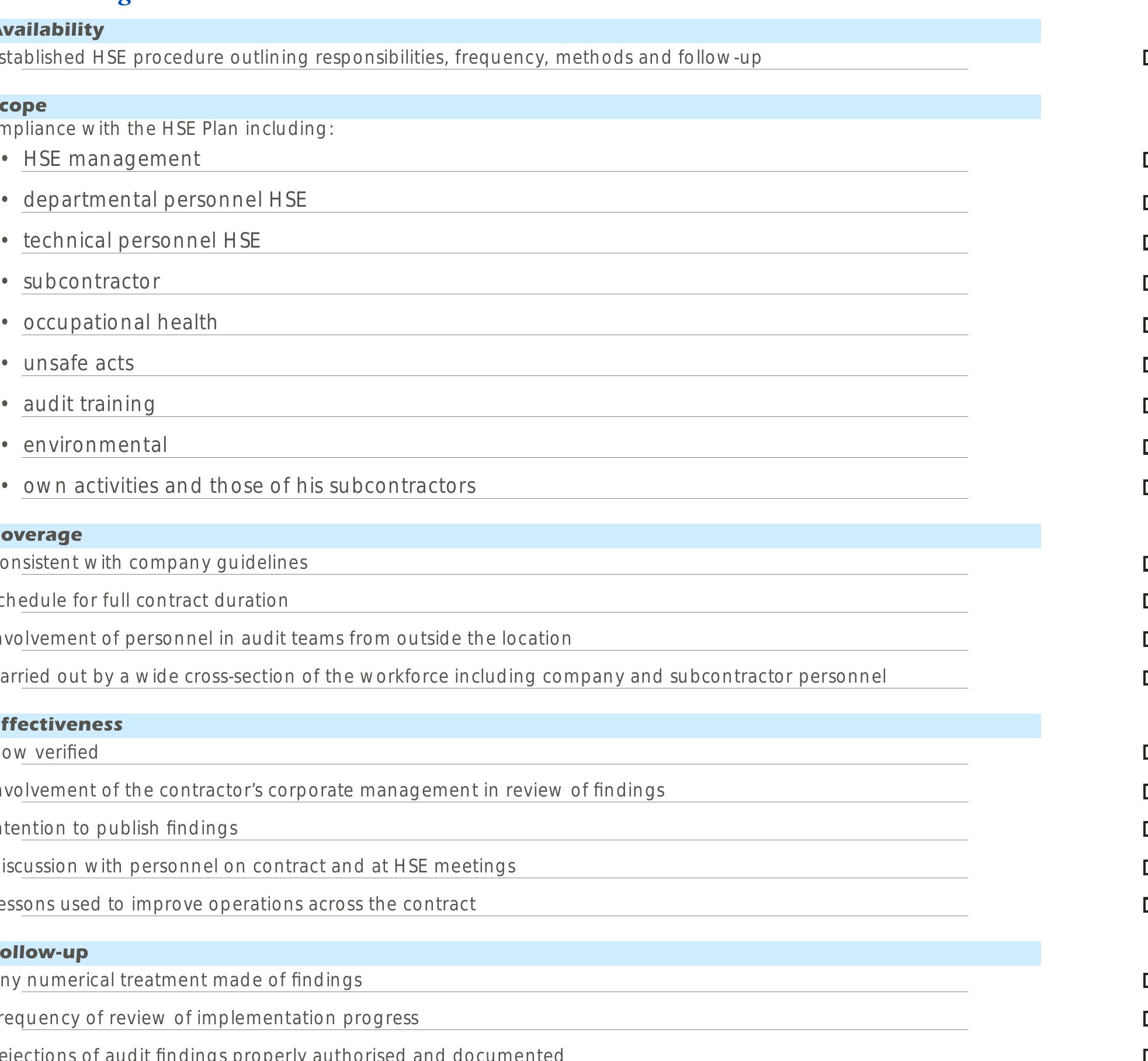 V.7_ checklist for hse plan: section 7 auditing and review