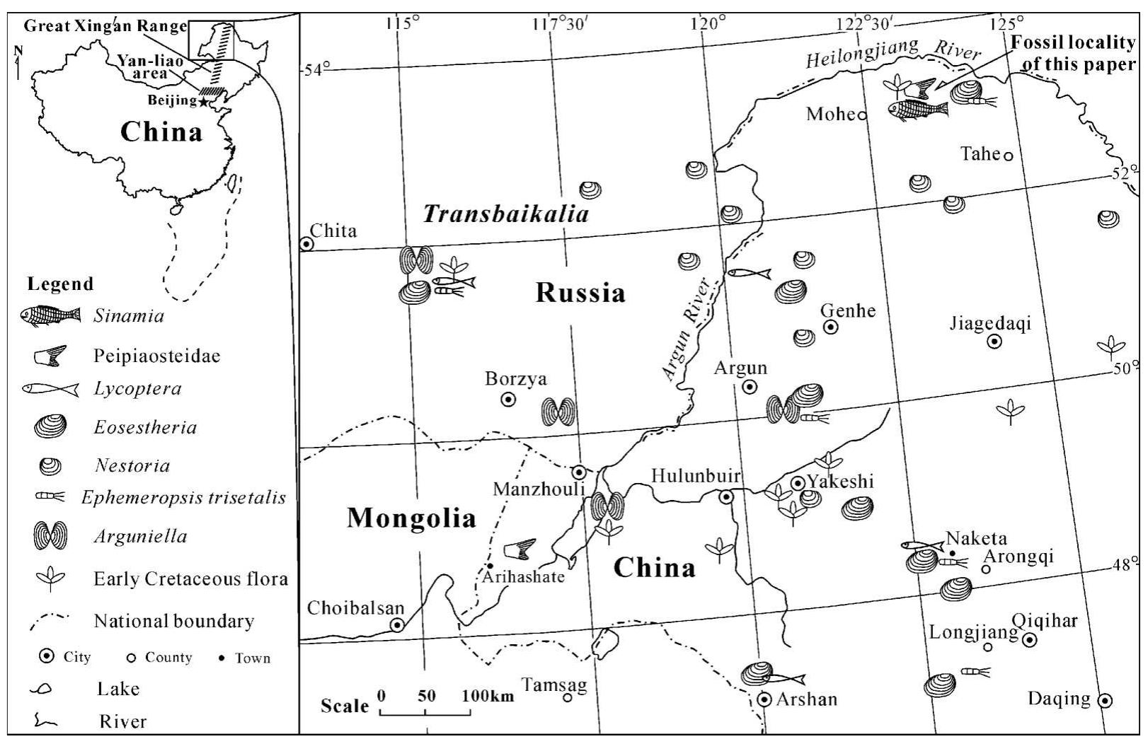 Map showing the distribution of major early cretaceous