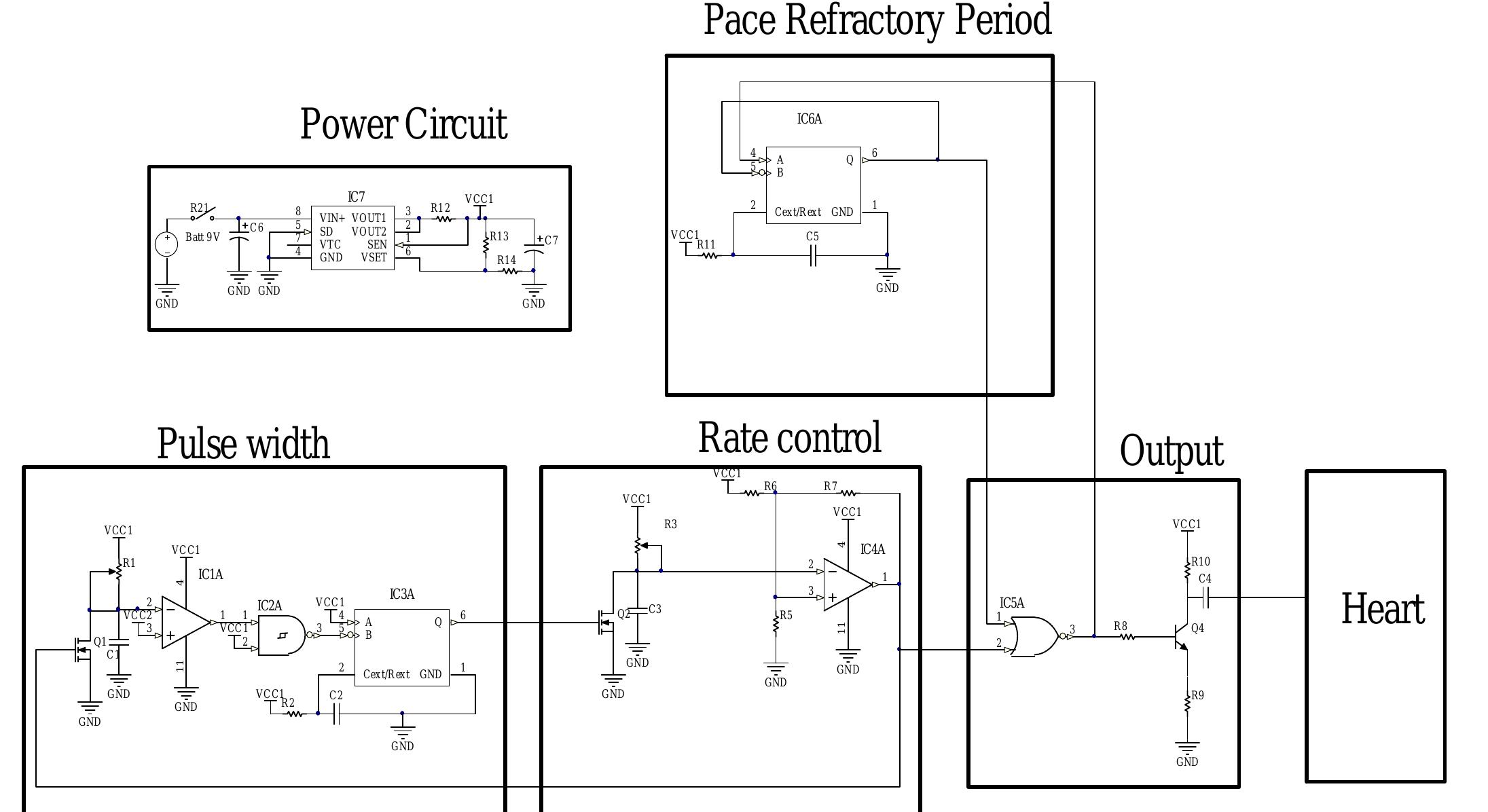 Shows the schematic of the temporary external pacemaker in