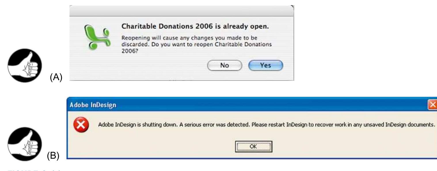 Appropriate pop-up error dialogs: (a) microsoft excel, (b)
