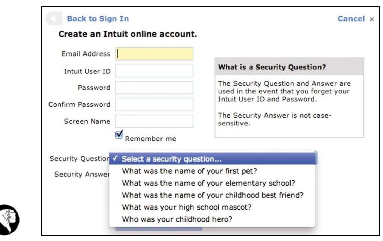 Intuit.com registration burdens long-term memory: users may