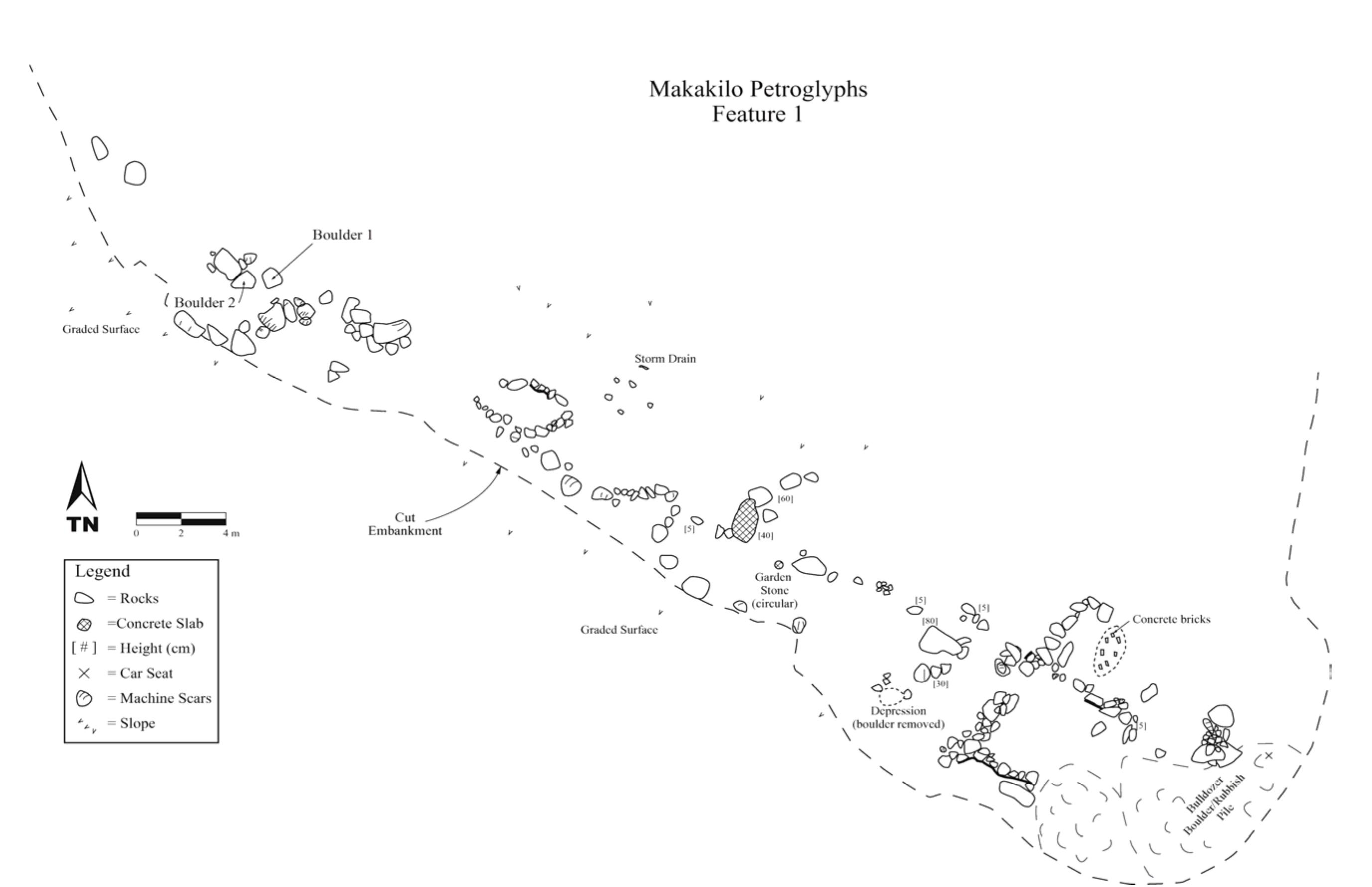 Detailed plan view map of site 7664 and the modern stone