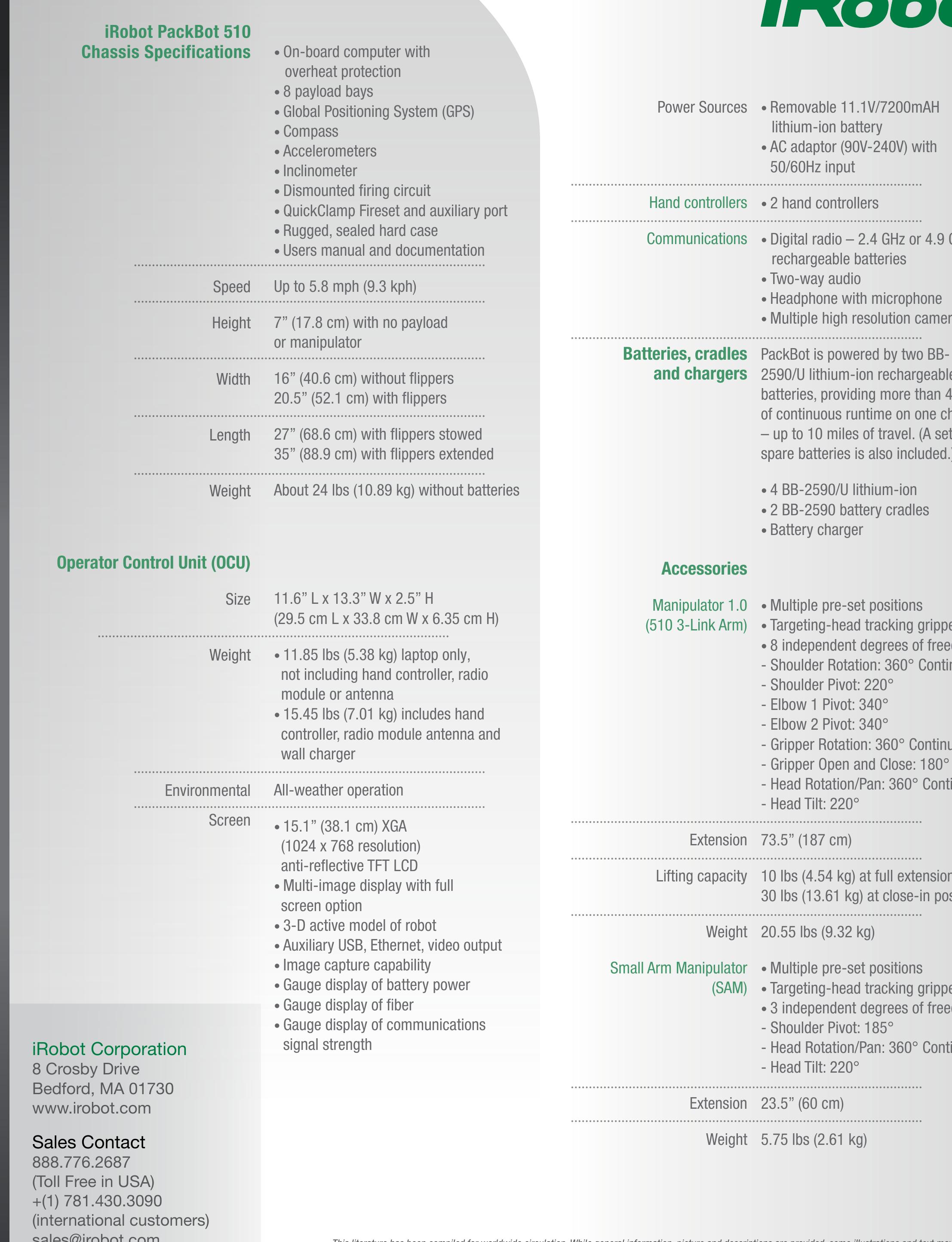Figure 4 - iRobot 510 with EOD manipulator arm
