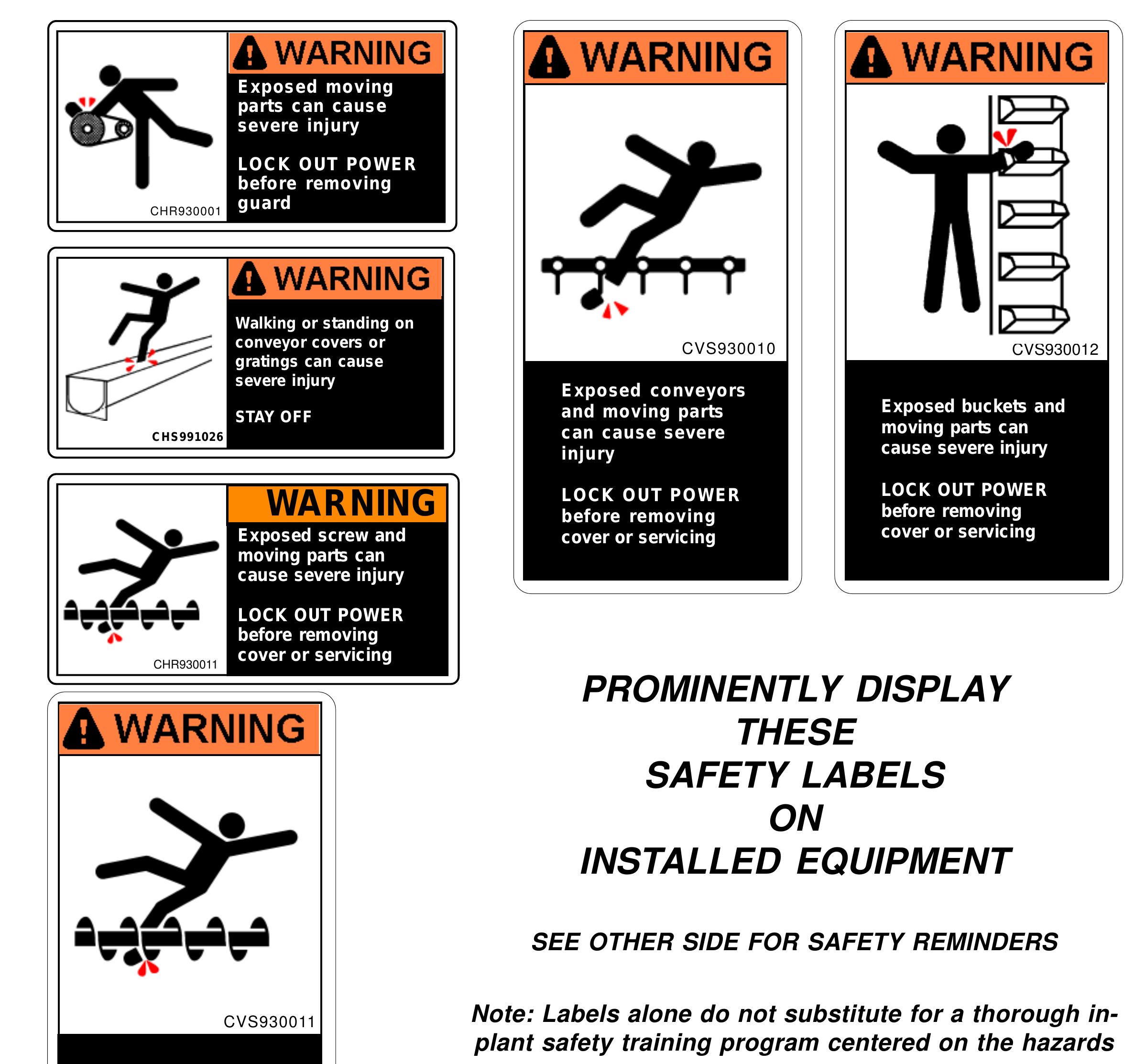 The cema safety labels shown below should be used on screw