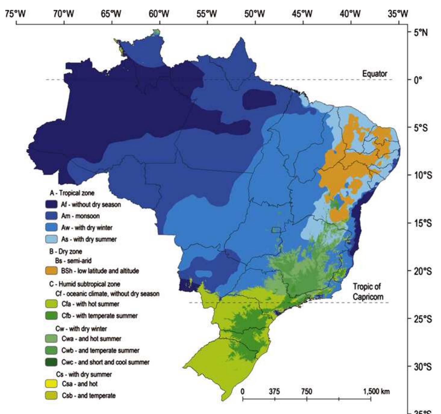 Climate classification for brazil, according to the koppen