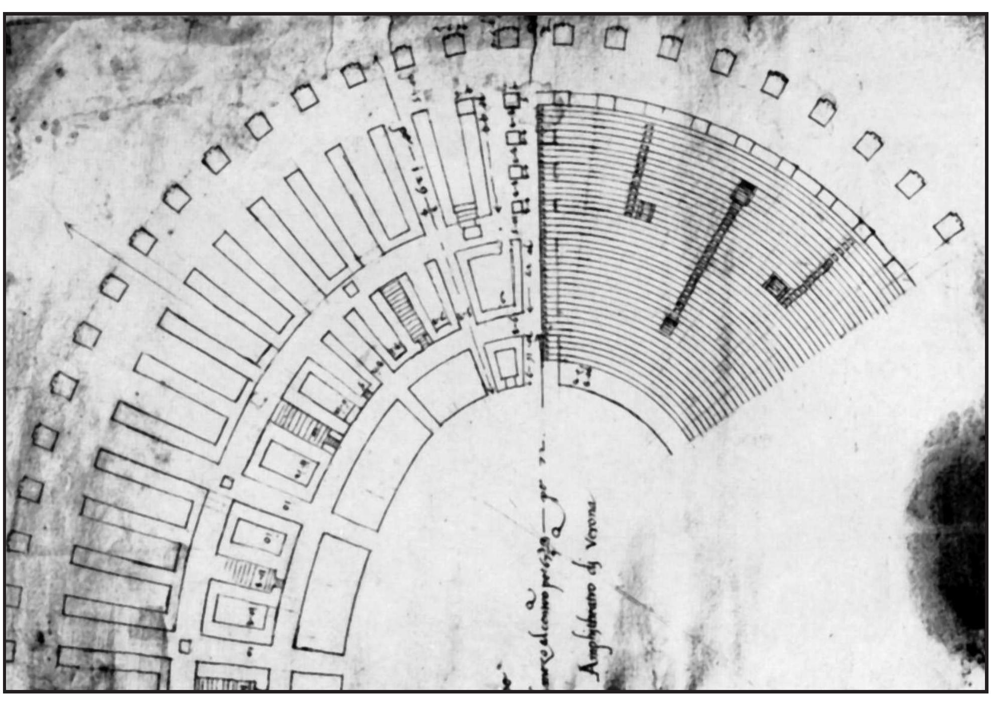 A a section drawing of the amphitheatre of verona, in which