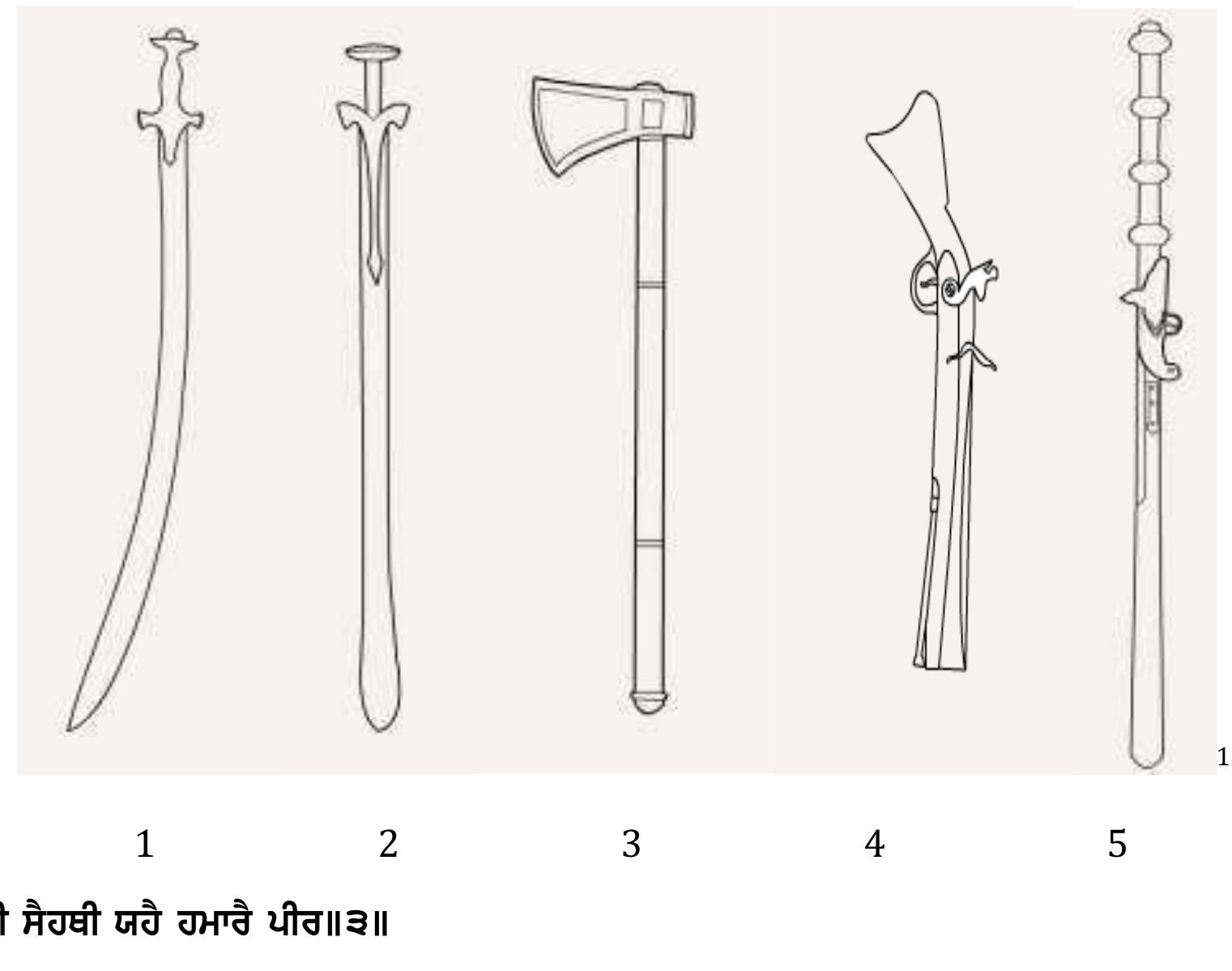 Asi, indian sword [1], broad-sword, kharag [2], pistol [4],