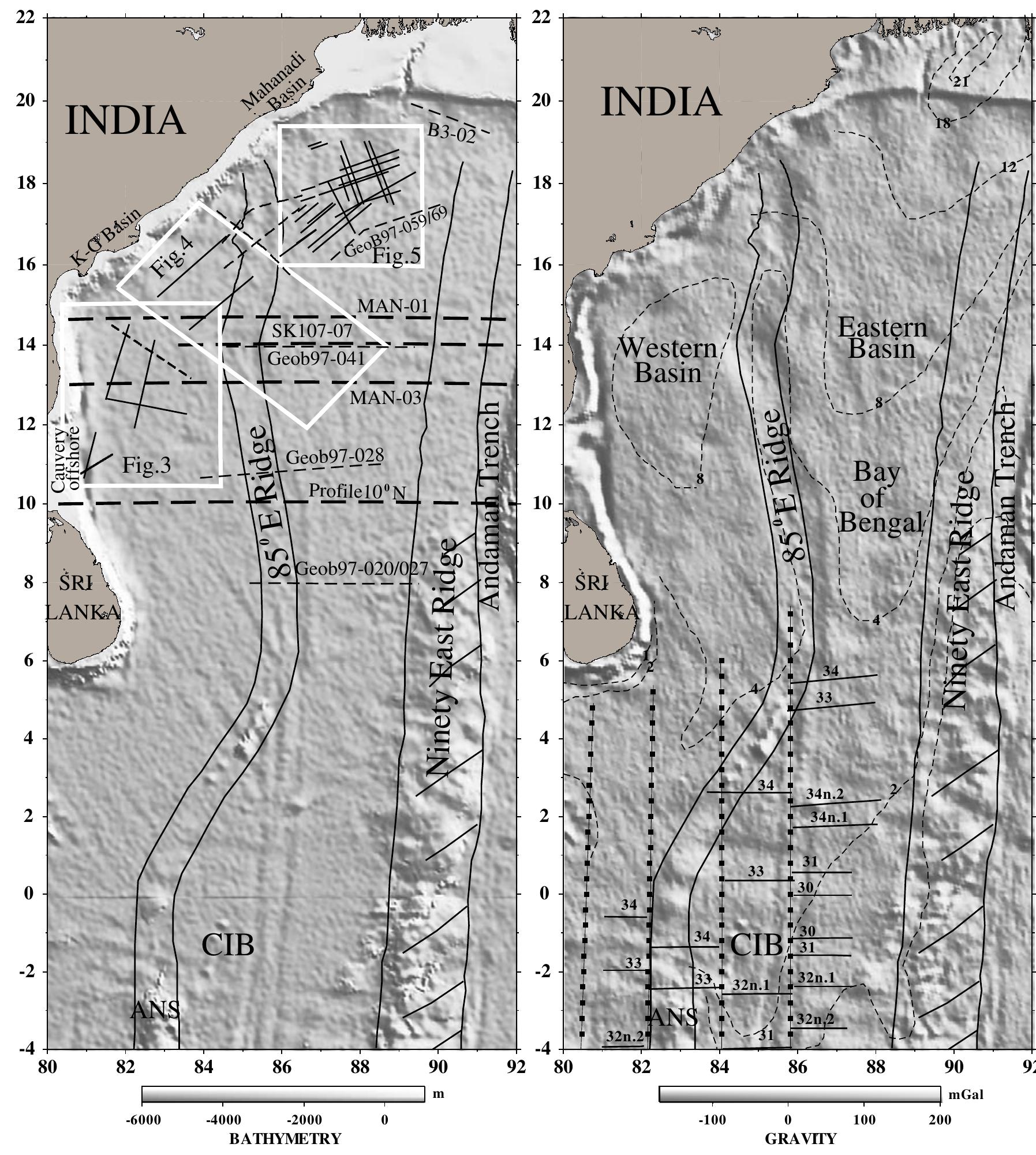 Shaded relief maps of (a) predicted bathymetry and (b)