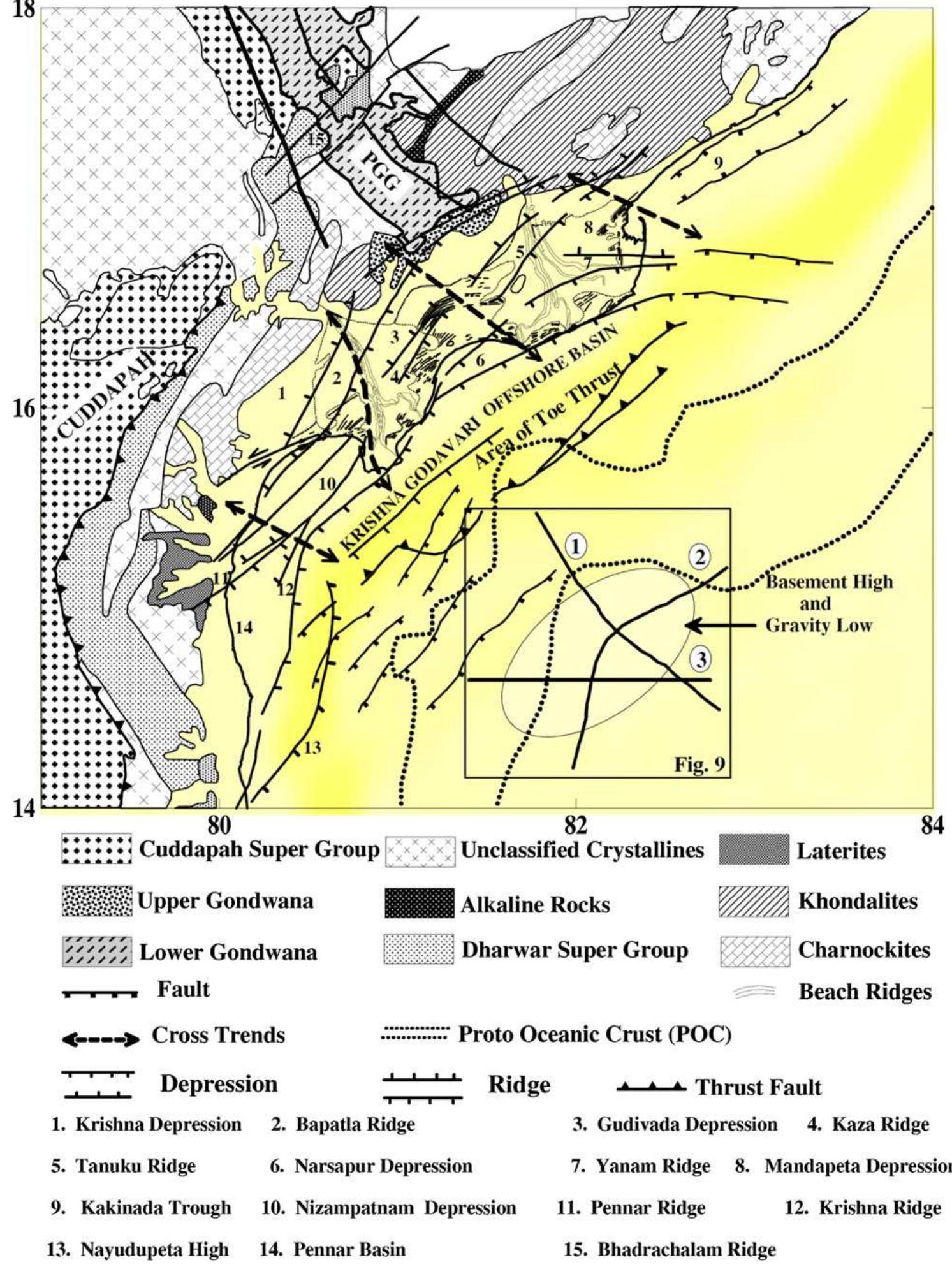 Map showing the various geological, tectonic and structural