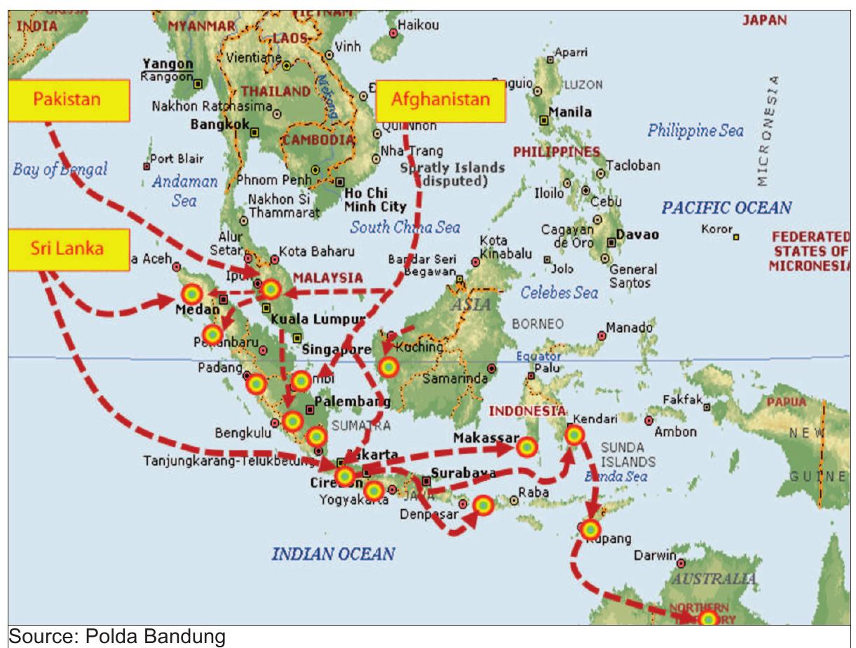 Map 1: common people smuggling routes in indonesia given the