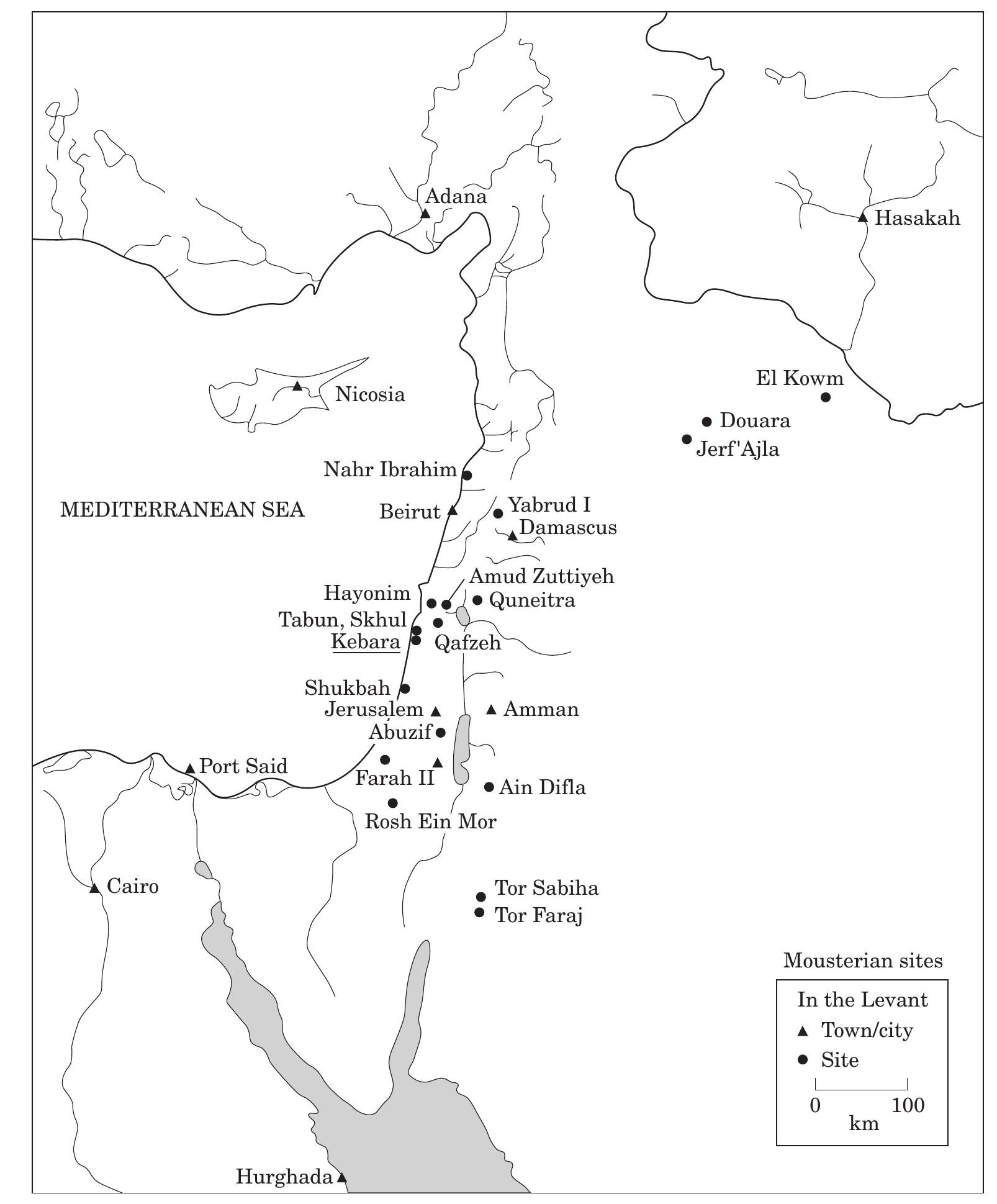 Map of israel showing the location of kebara cave (mt