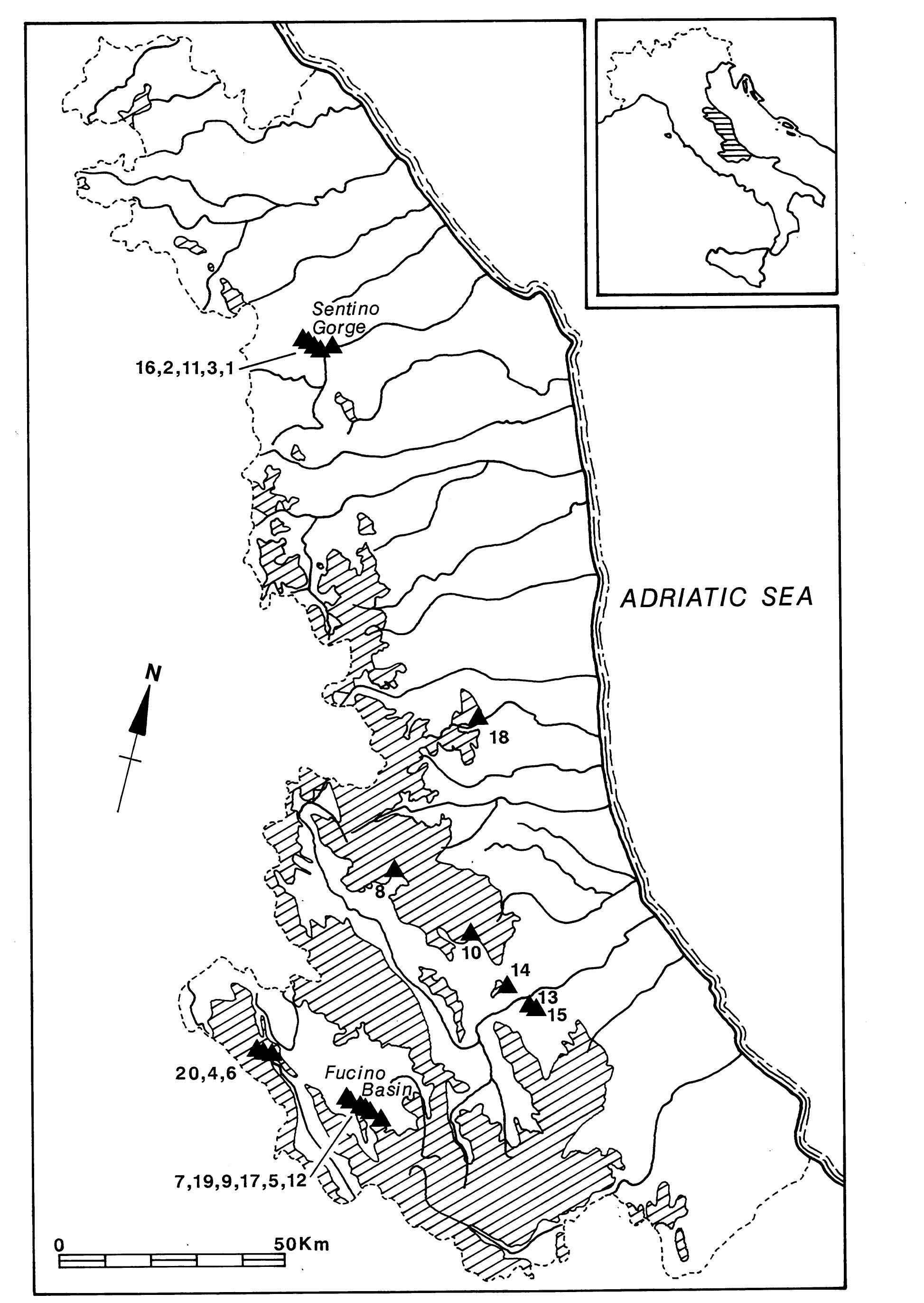Map of mesolithic, neolithic and copper age cave sites in