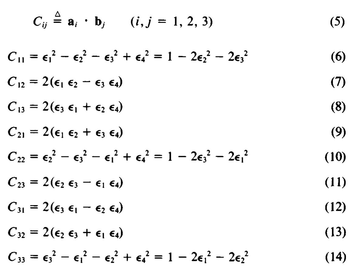 The fact that the elements of the direction cosine matrix c