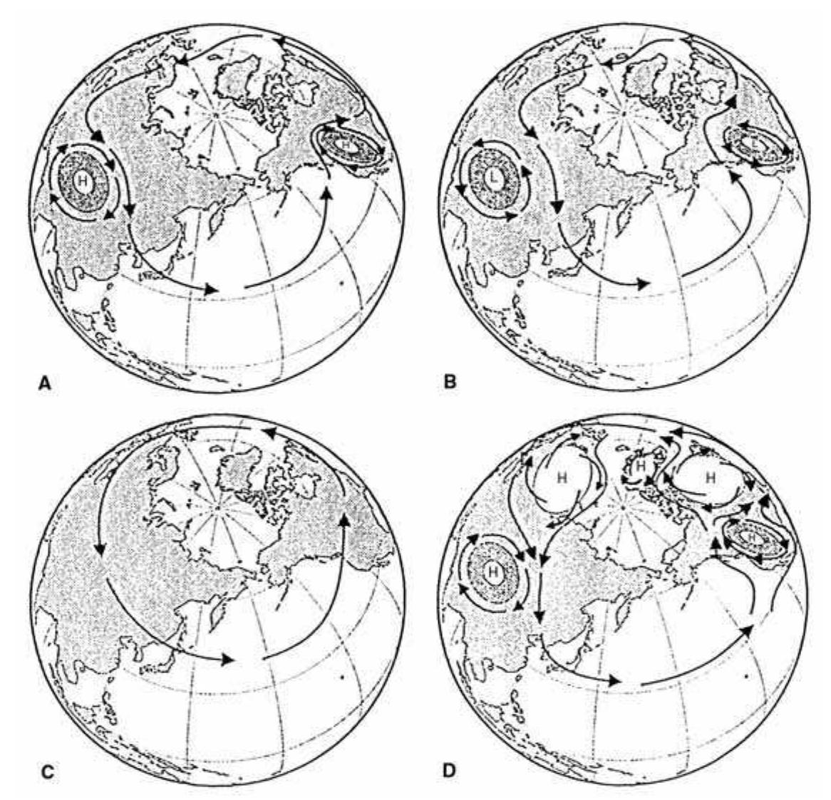 8 circulation patterns of the northern westerly jet stream