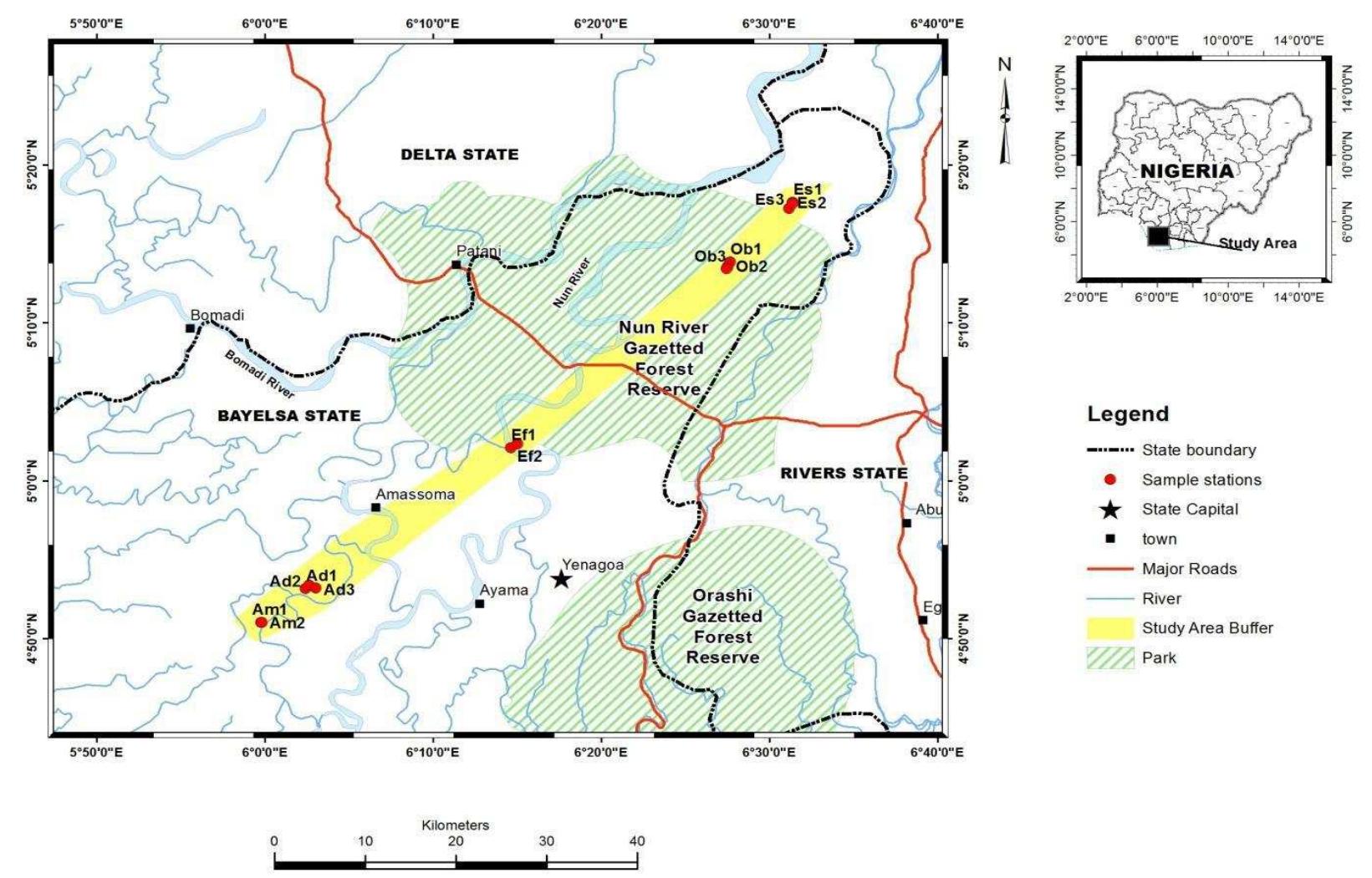 Map of bayelsa state showing sampling areas frame surveys